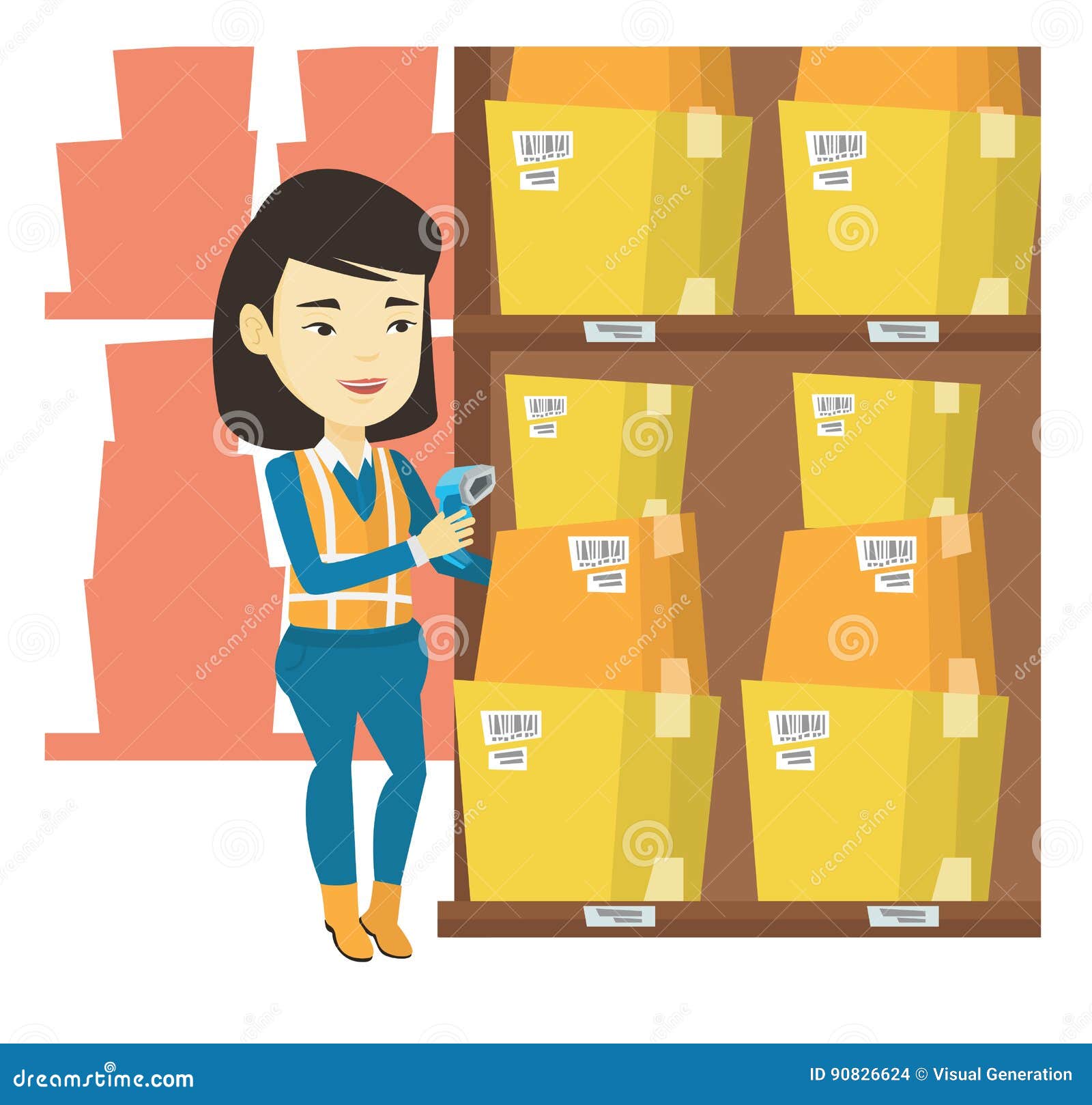 Warehouse Worker Checking Goods On Pallet Stock Vector Illustration ...