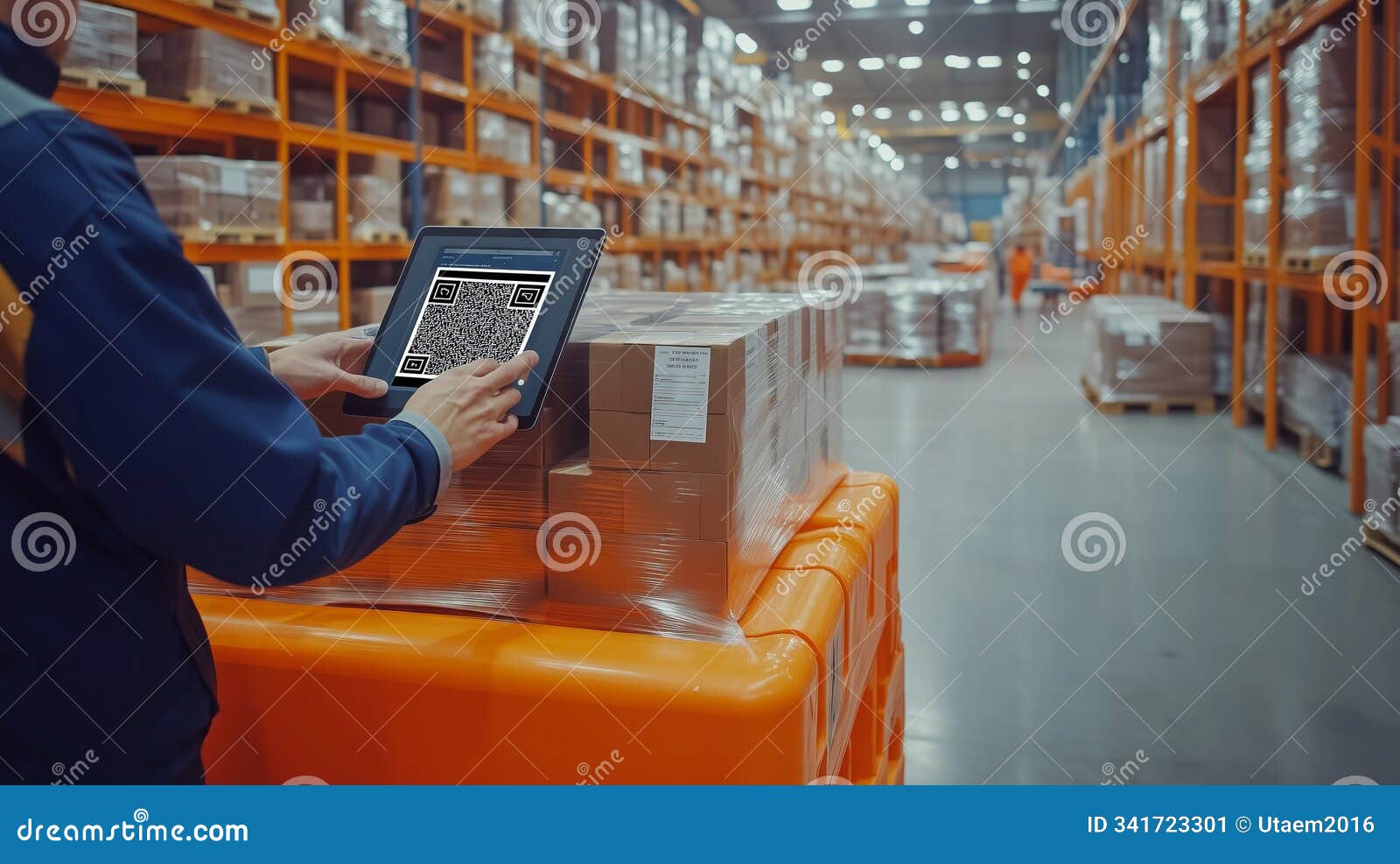 Warehouse Worker Scanning Barcode on Package with Digital Tablet Stock ...