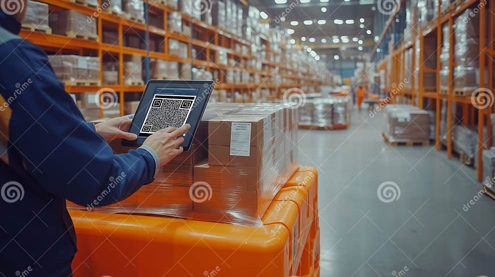 Warehouse Worker Scanning Barcode on Package with Digital Tablet Stock ...