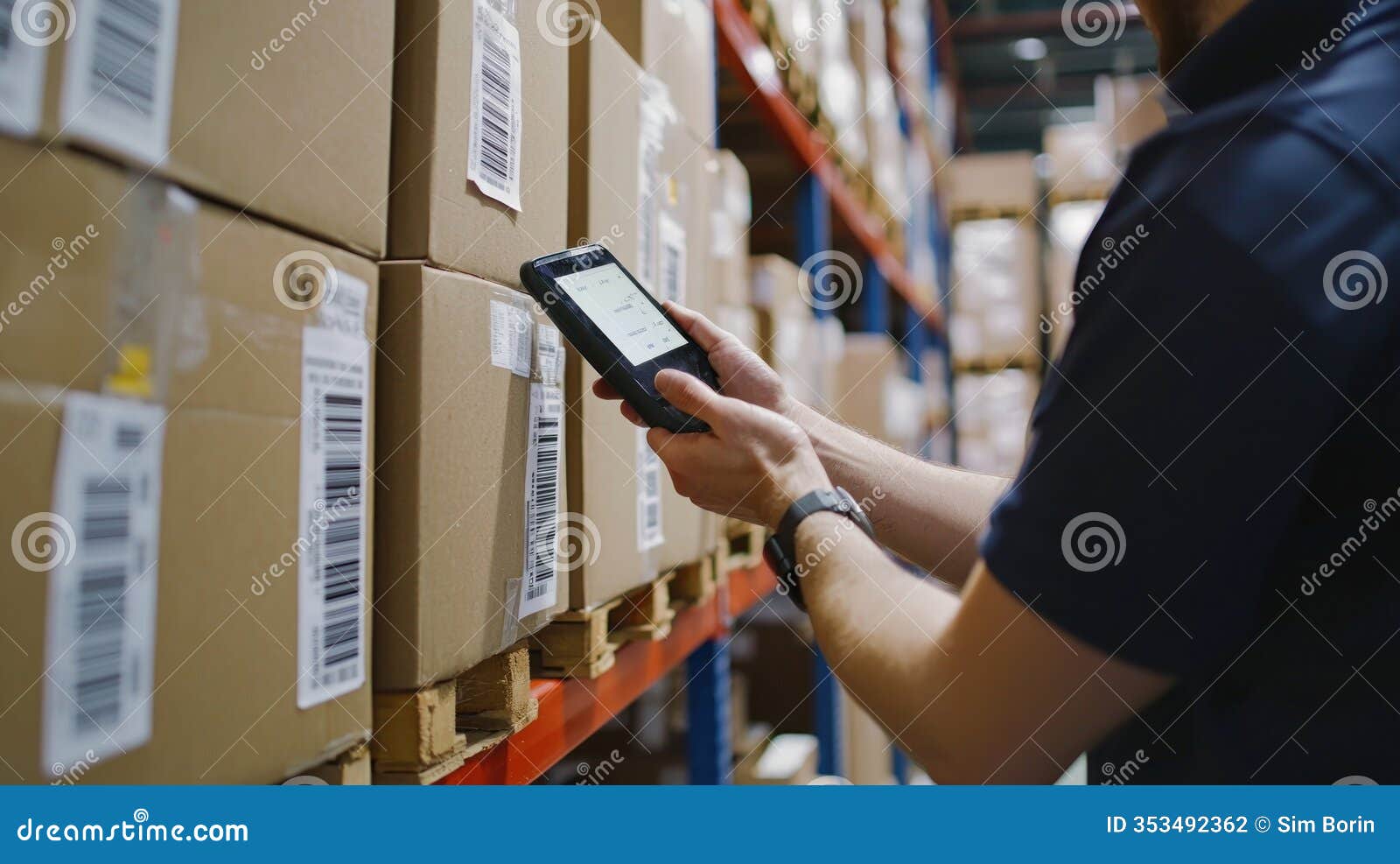 A Warehouse Worker Scanning Barcodes on Shipment Boxes Stock ...
