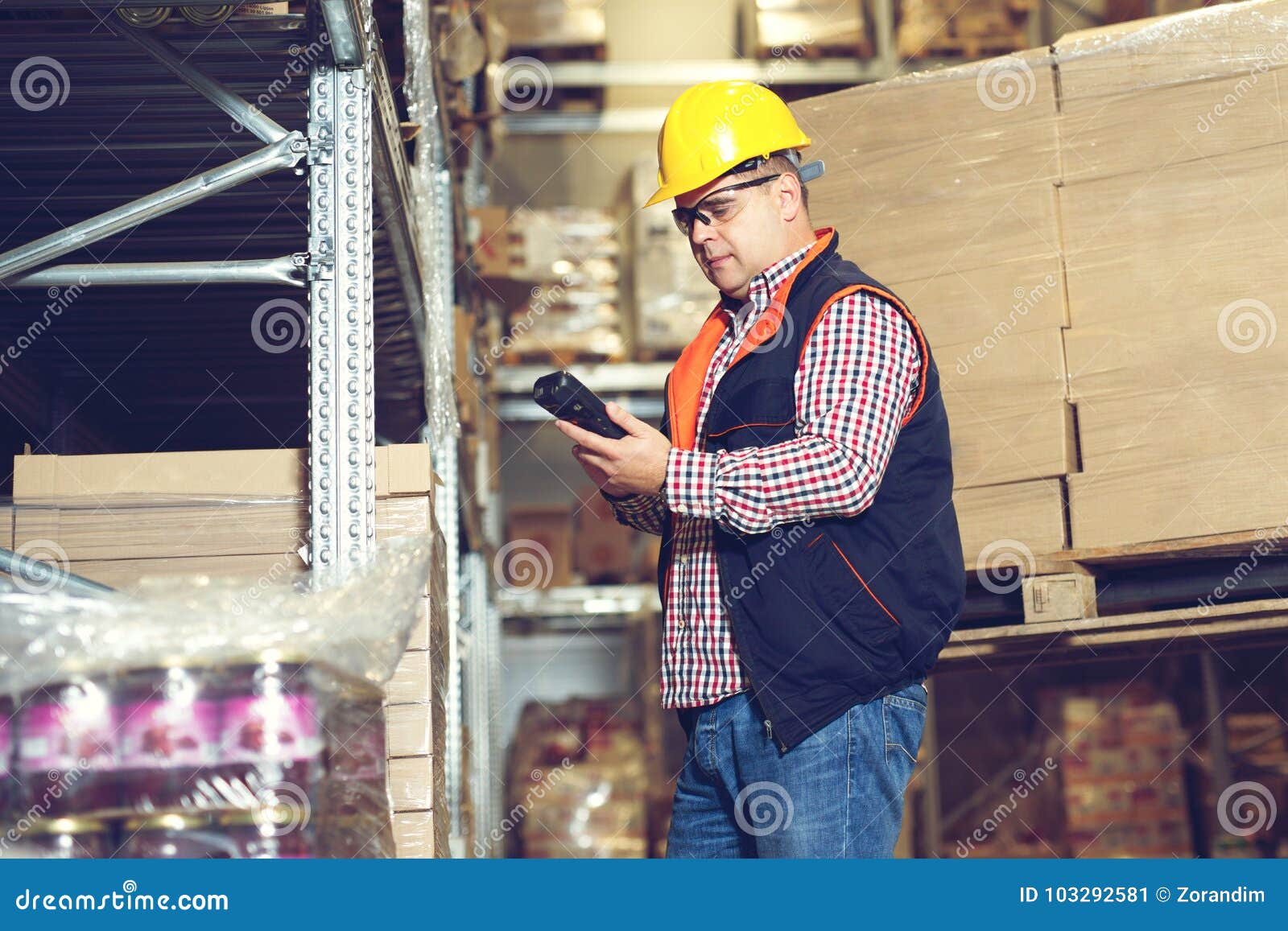 Warehouse Worker Scanning Box Close-up Picture Stock Image - Image of ...
