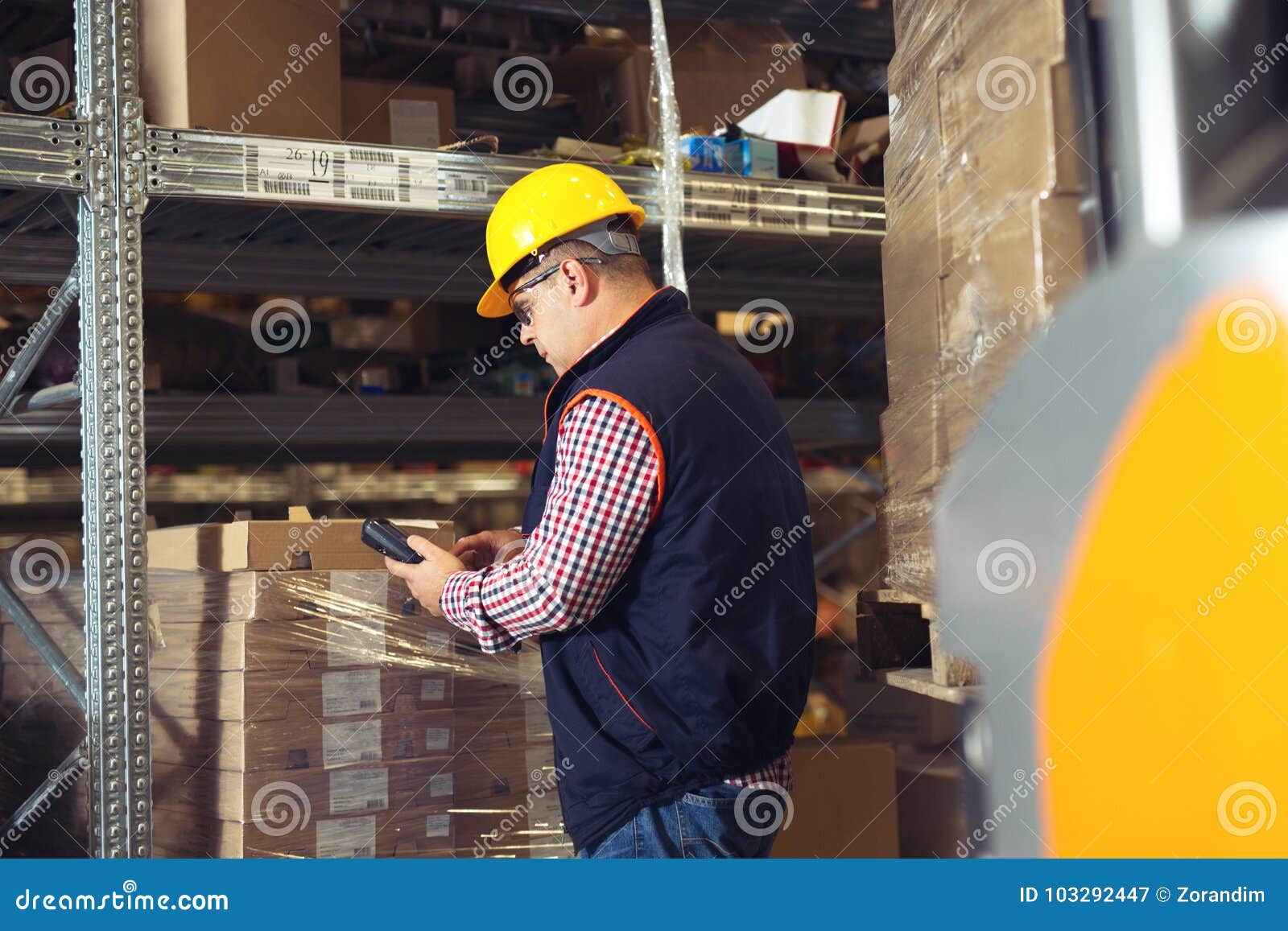 Warehouse Worker Scanning Box Close-up Picture Stock Image - Image of ...