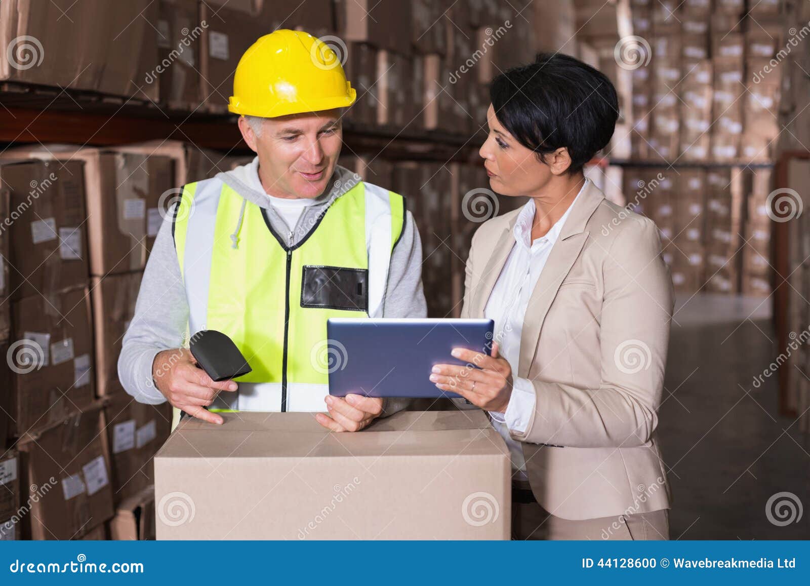 Warehouse Worker Scanning Box with Manager Stock Photo - Image of ...