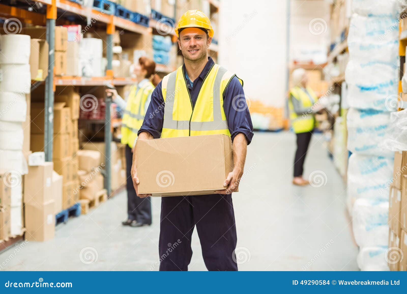 Warehouse Worker Unloading Package Box Out Of The Inside Cargo ...