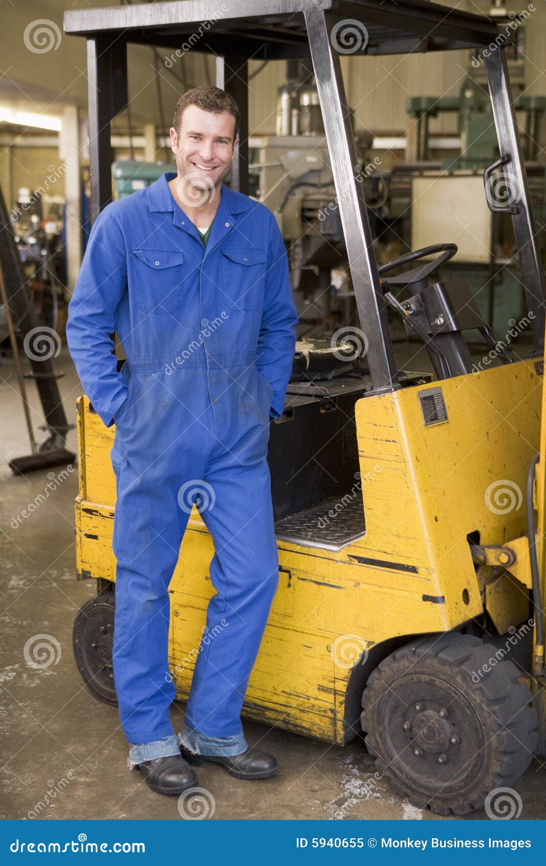 Warehouse Worker Standing by Forklift Stock Image - Image of ...