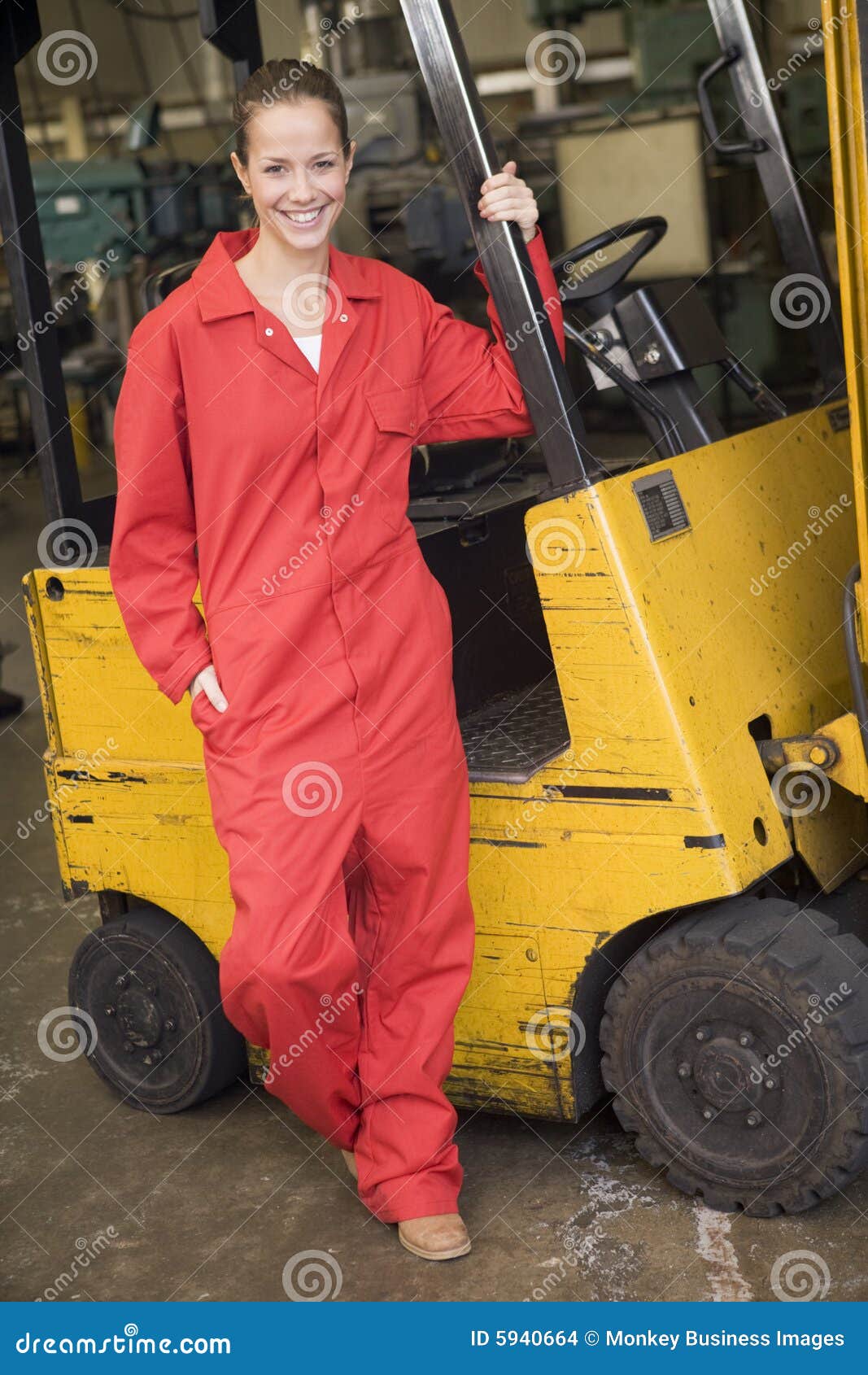 Warehouse Worker Standing by Forklift Stock Photo - Image of caucasian ...