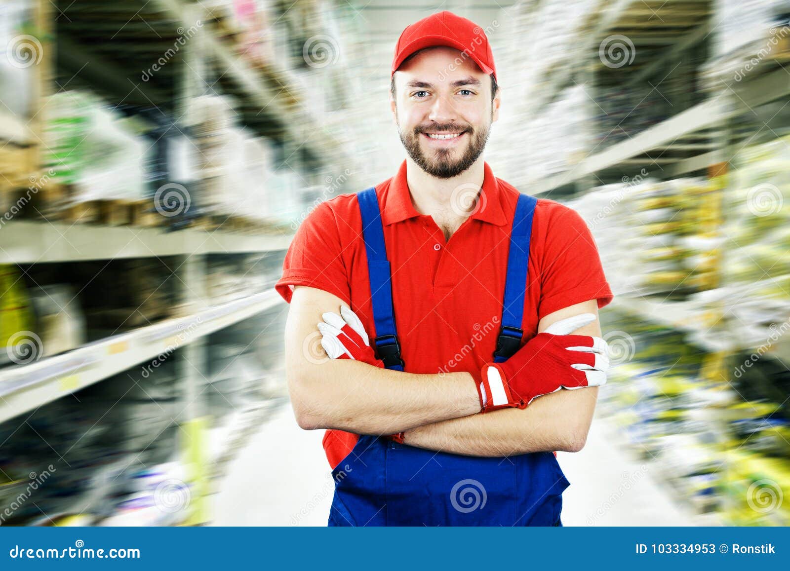Warehouse Worker Standing between Shelves Stock Image - Image of people ...