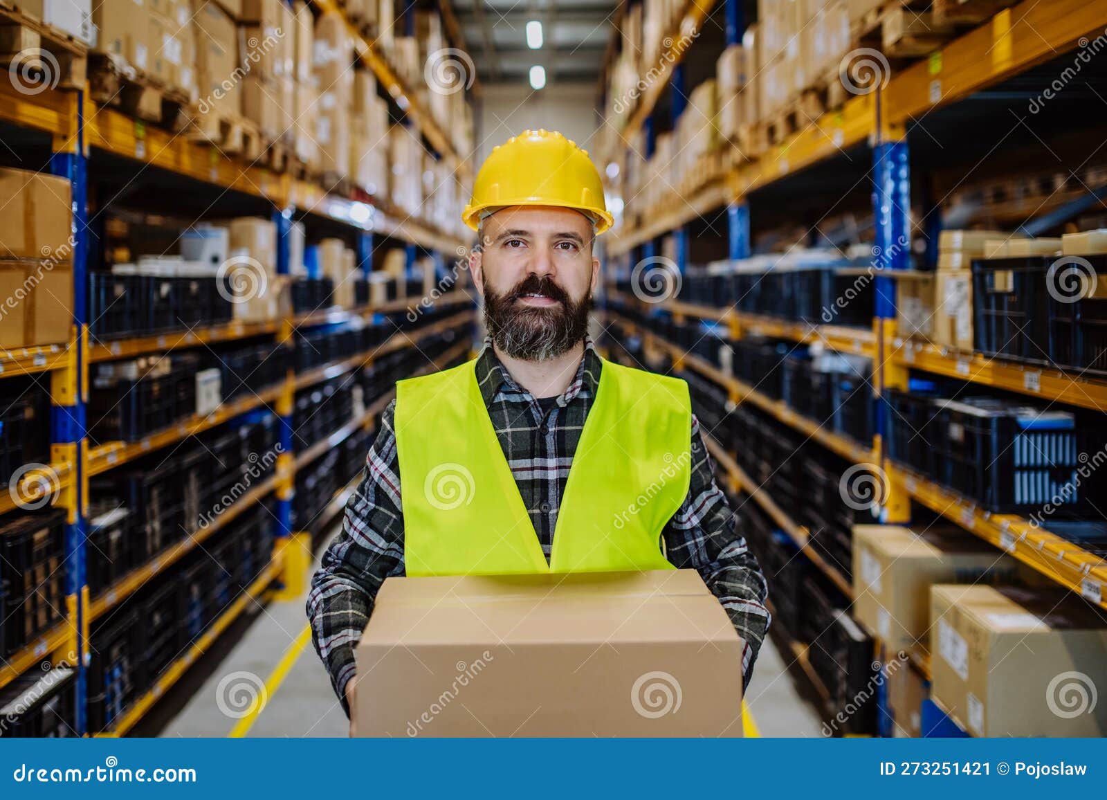 Warehouse Worker Stocking Goods in a Warehouse. Stock Image - Image of ...