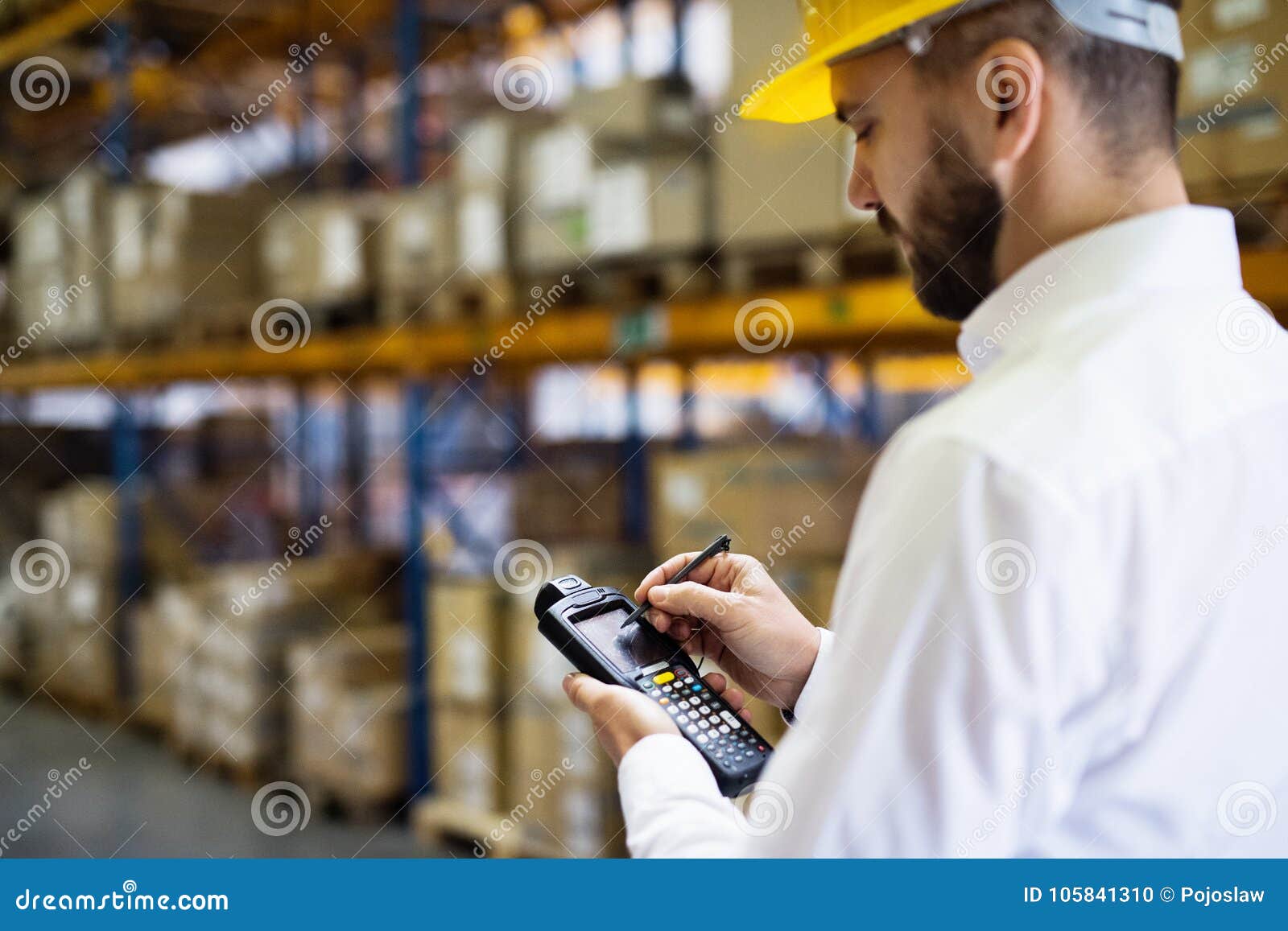 Warehouse Worker or Supervisor with Barcode Scanner. Stock Photo ...