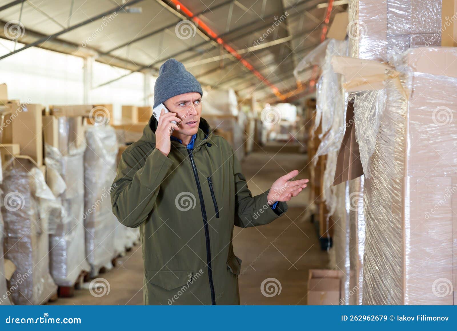 Warehouse Worker Talking on Phone Stock Image - Image of service, store ...
