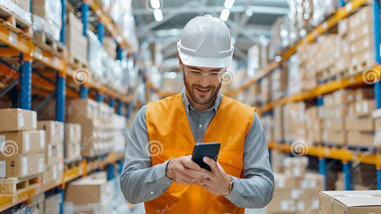 Warehouse Worker Using Handheld Device To Scan Barcodes for Precision ...