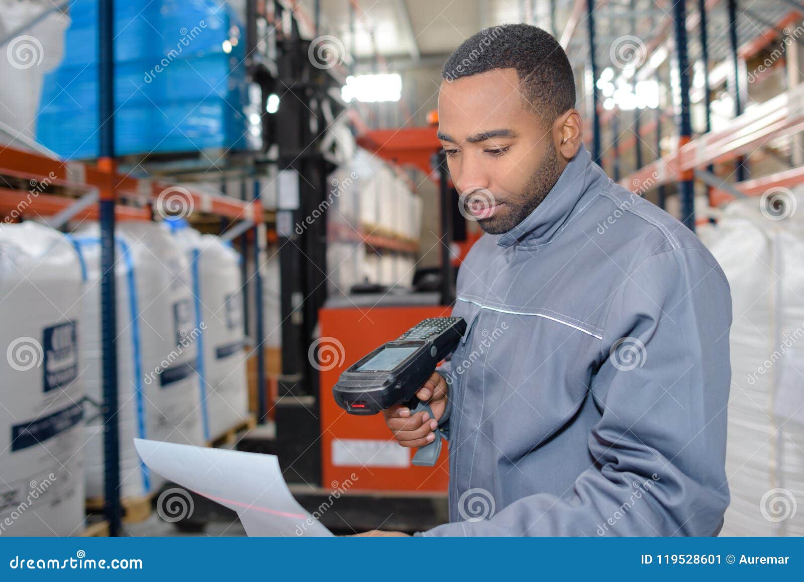 Warehouse Worker Using Handheld Scanner Stock Image - Image of handheld ...