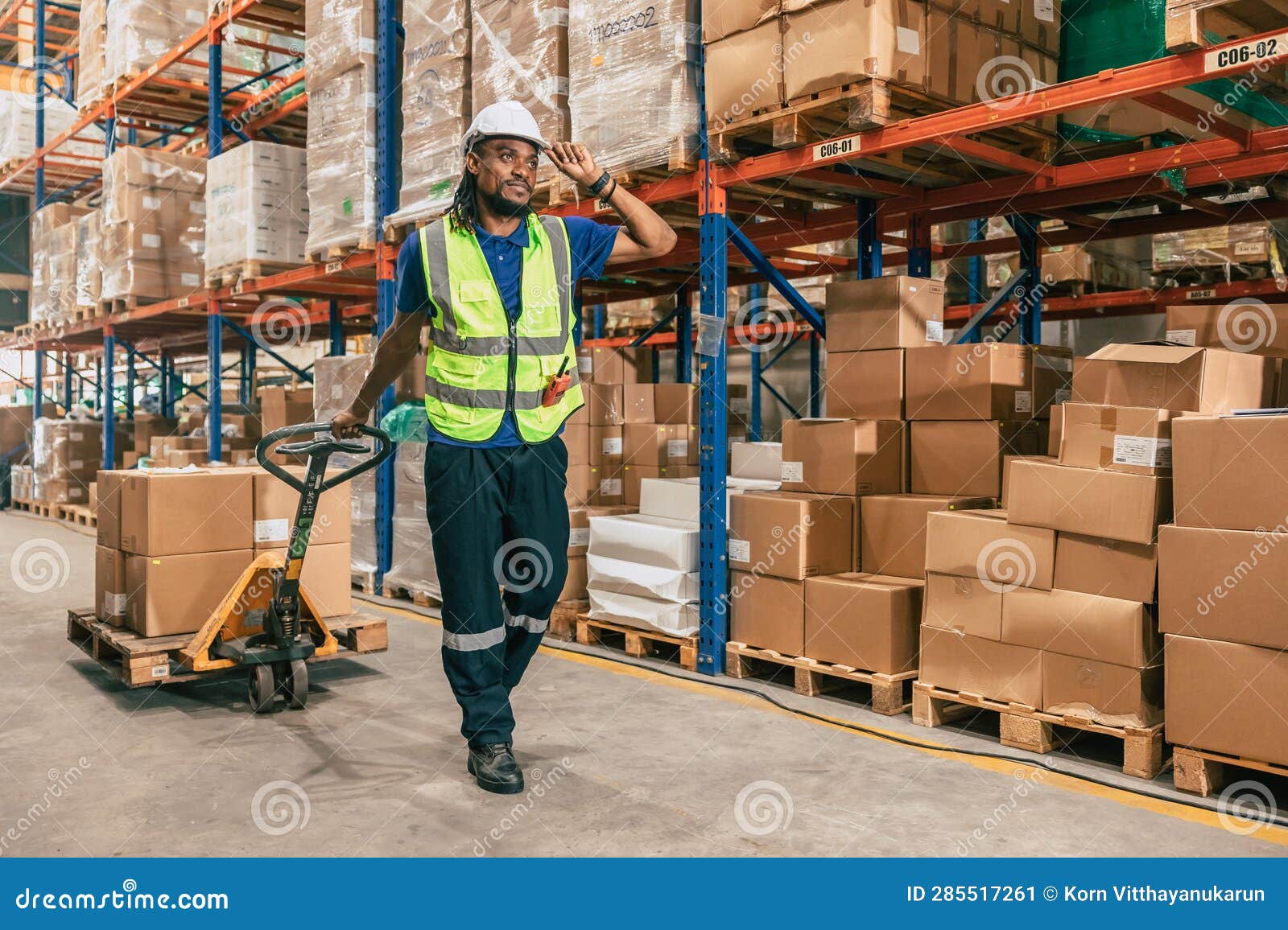 Warehouse Worker Using Parcel Pallet in Cargo Shipping Logistics Ship ...