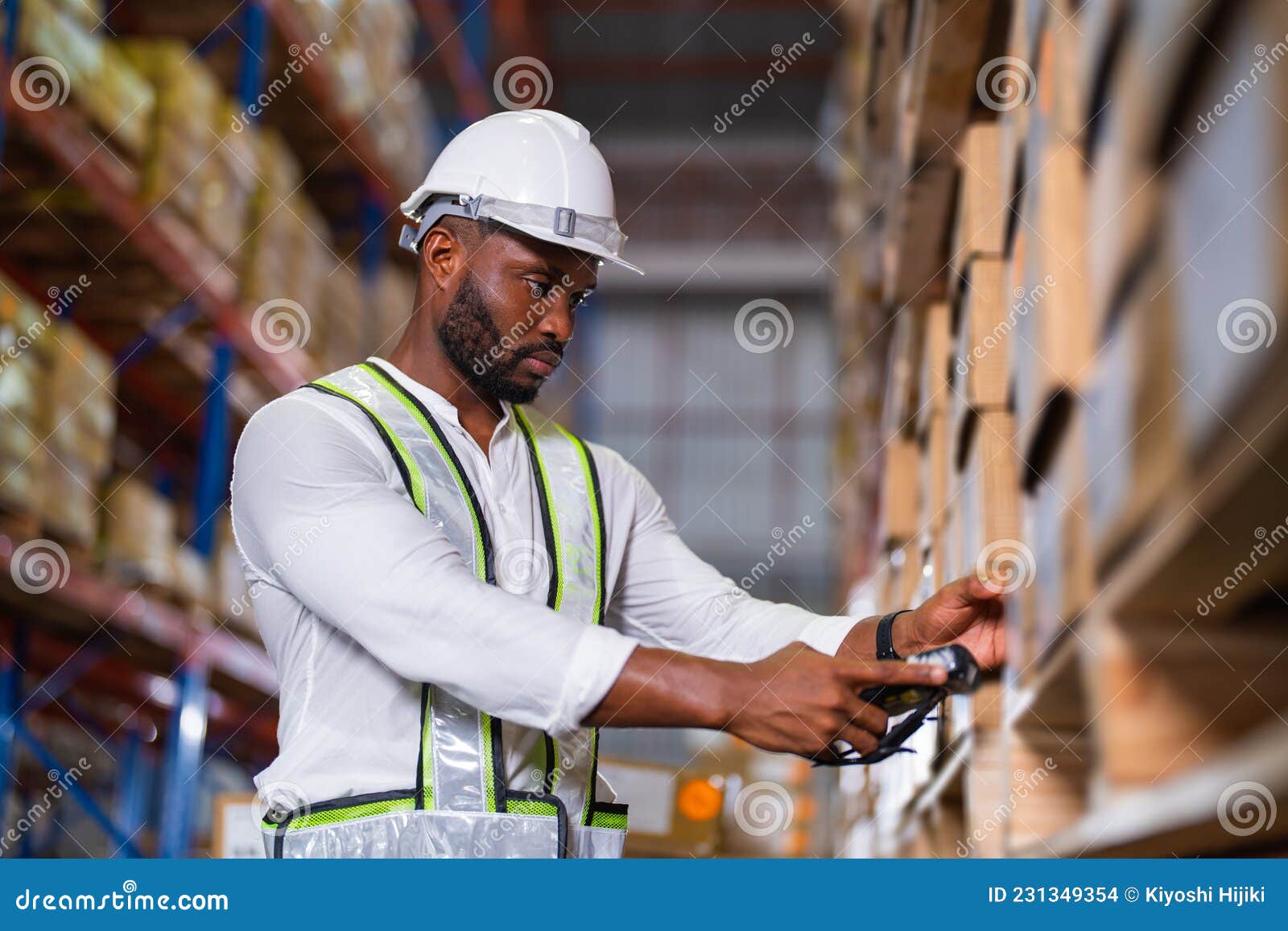 Warehouse Worker Working Process Checking the Package with a Barcode ...
