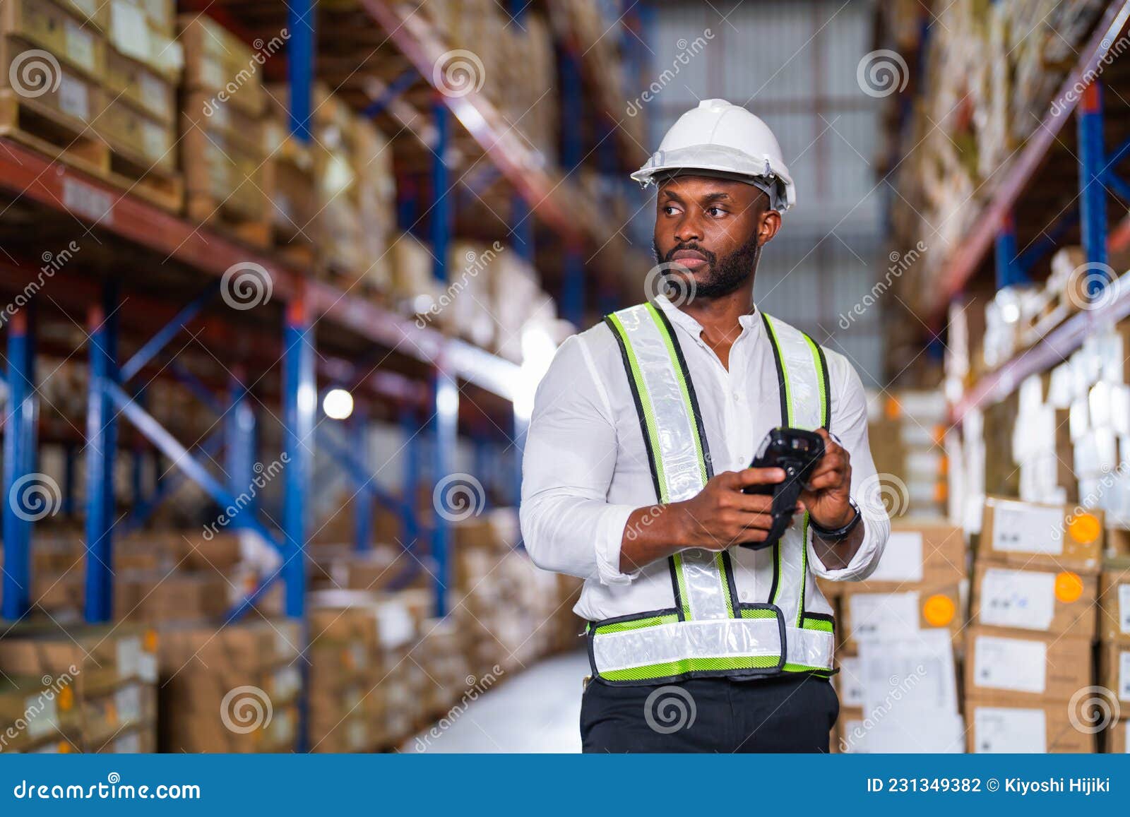 Warehouse Worker Working Process Checking the Package with a Barcode ...