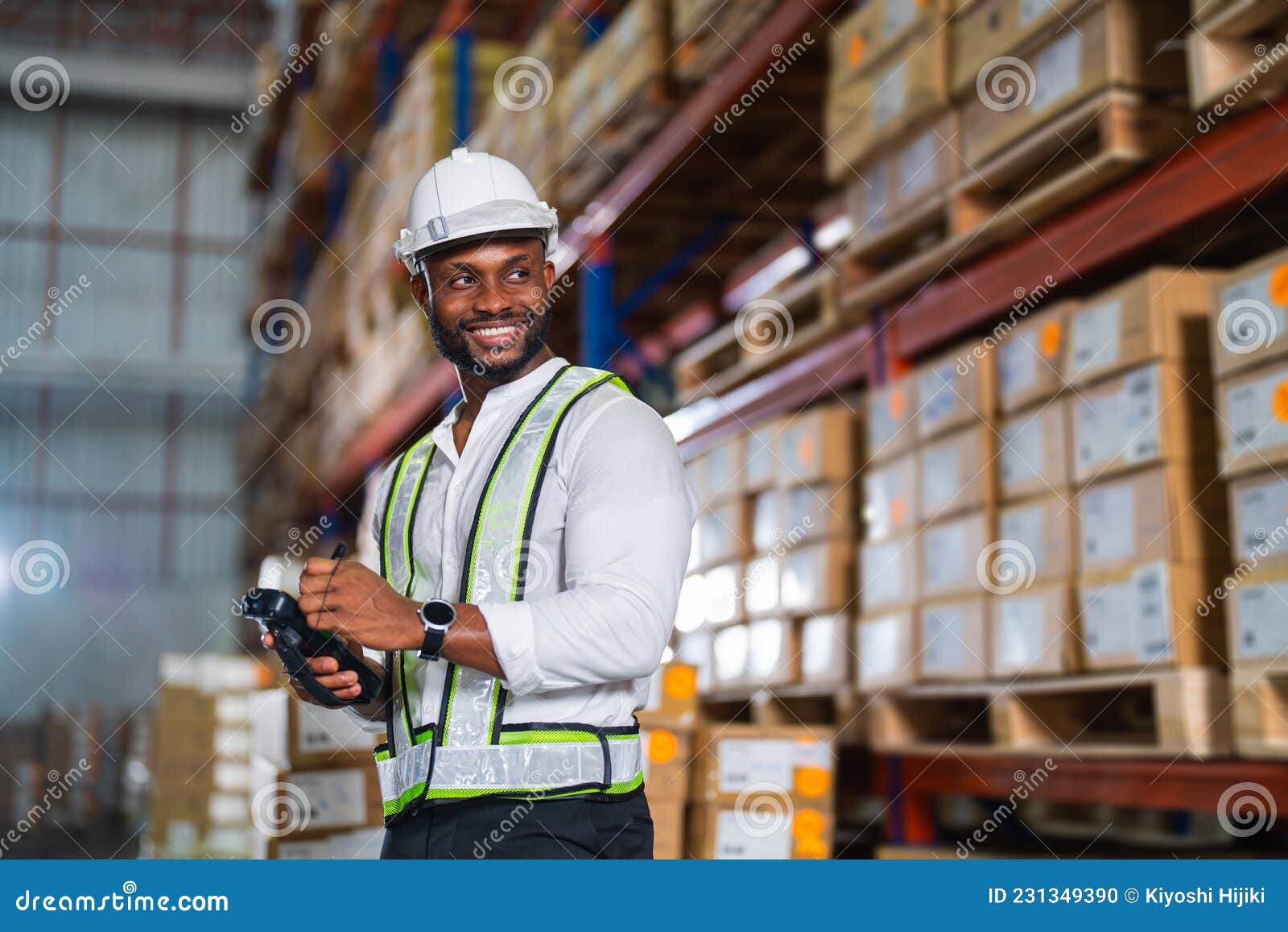 Warehouse Worker Working Process Checking the Package with a Barcode ...