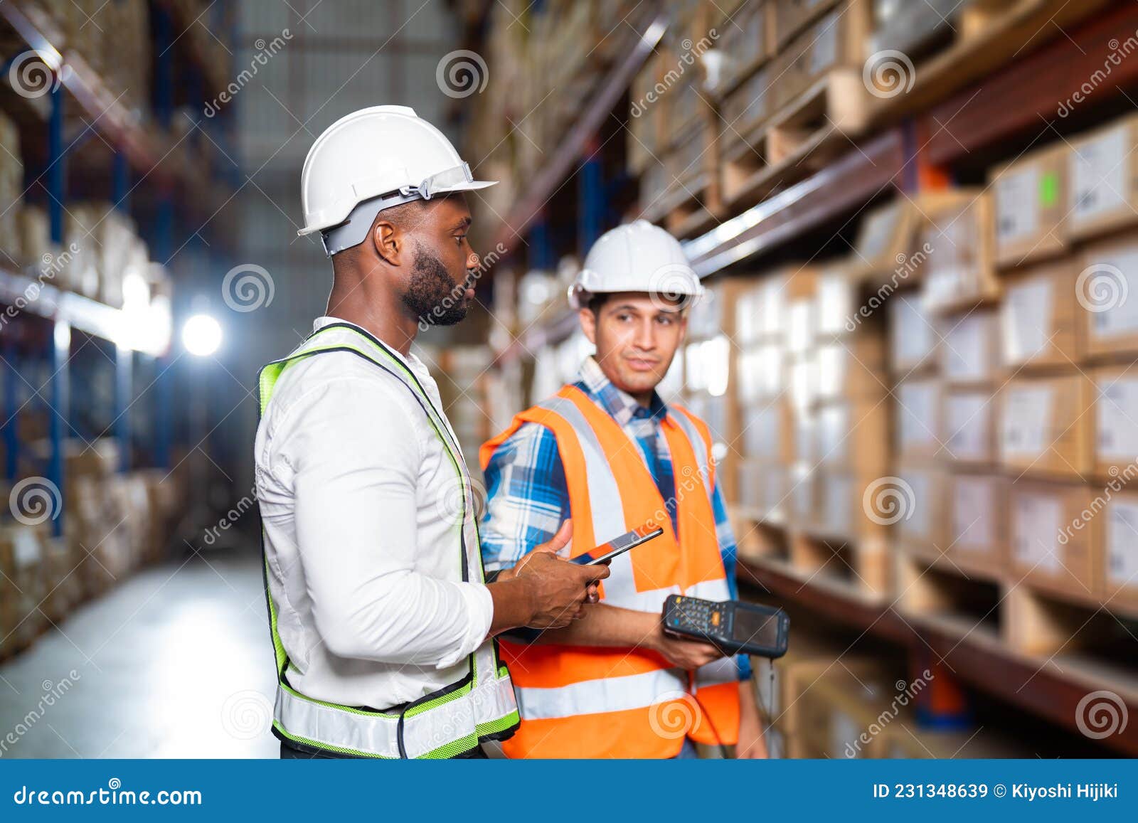Warehouse Worker Working Process Checking the Package Using Laptop in ...