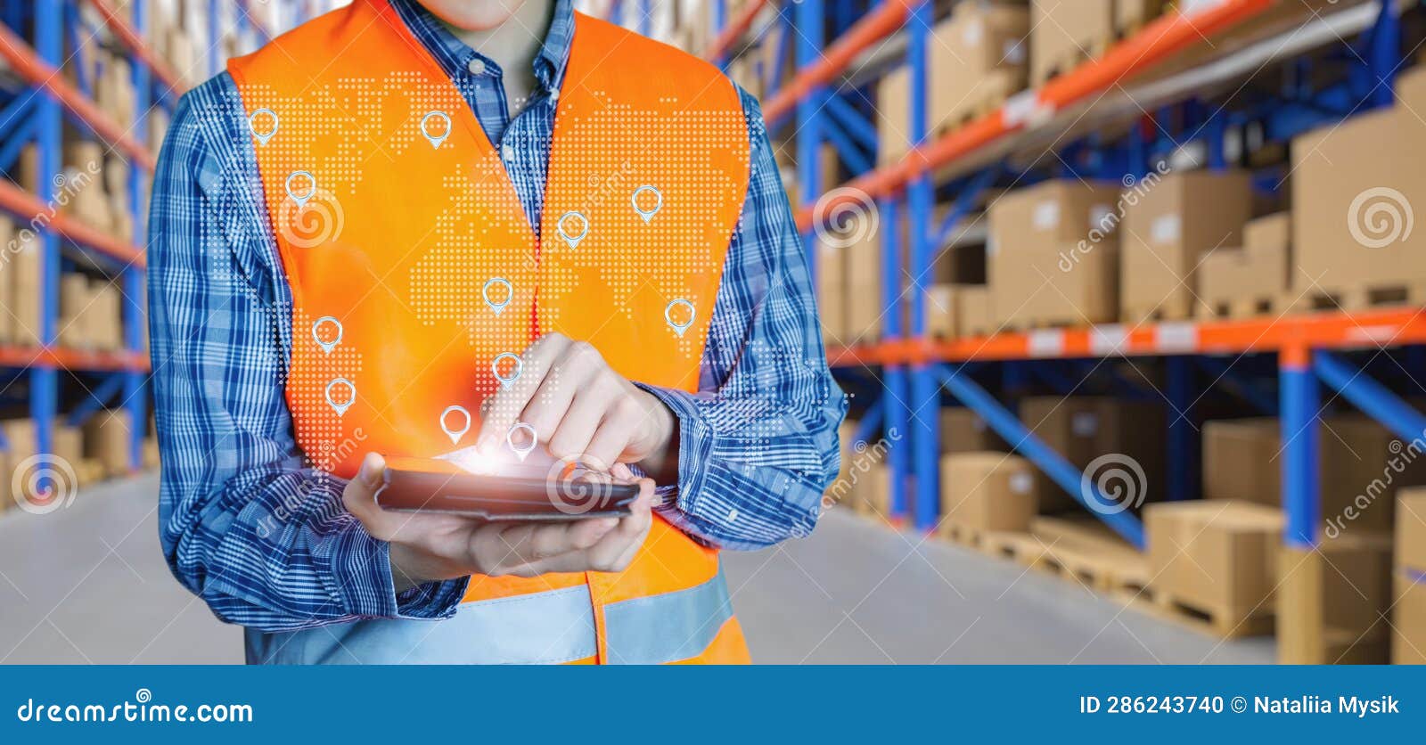 Warehouse Worker Working on Tablets with Locations Stock Photo - Image ...