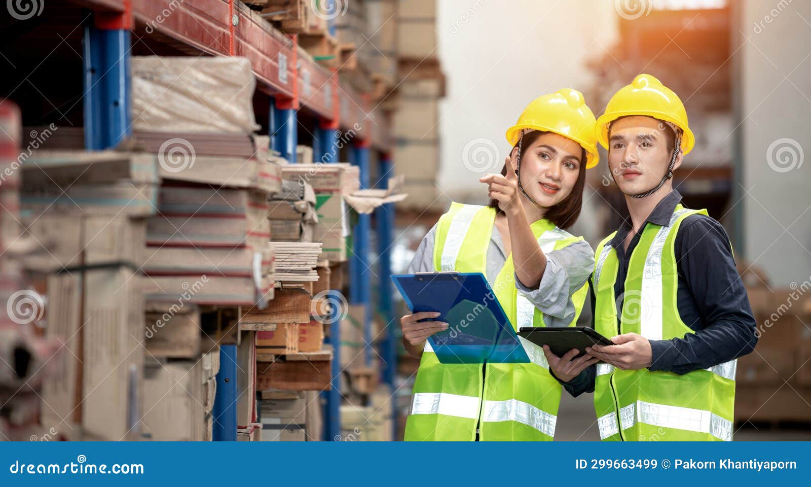 Warehouse Worker Working Together in Warehouse Stock Image - Image of ...
