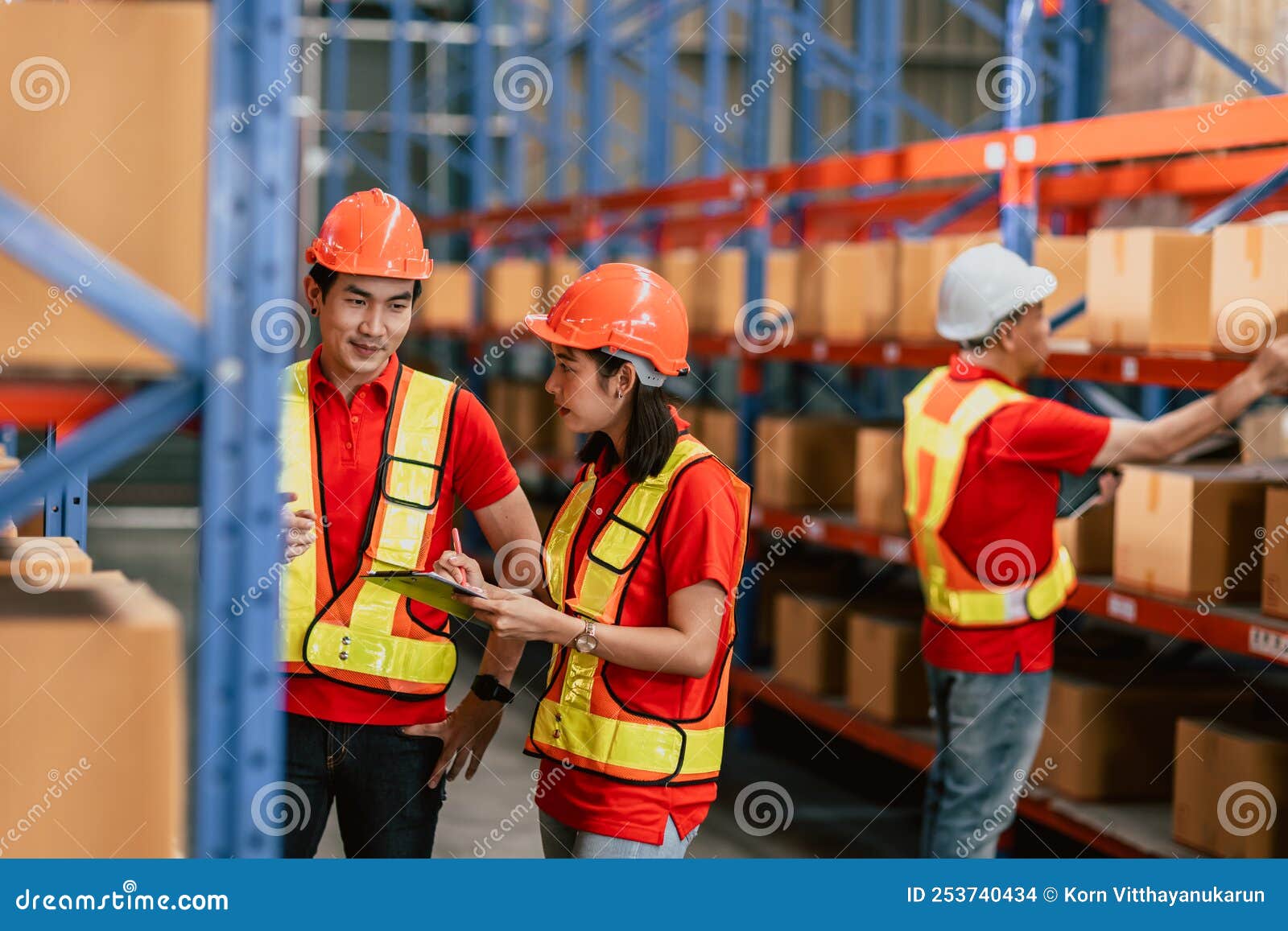 Warehouse Worker Working Together Teamwork. Cargo Shipping Inventory ...