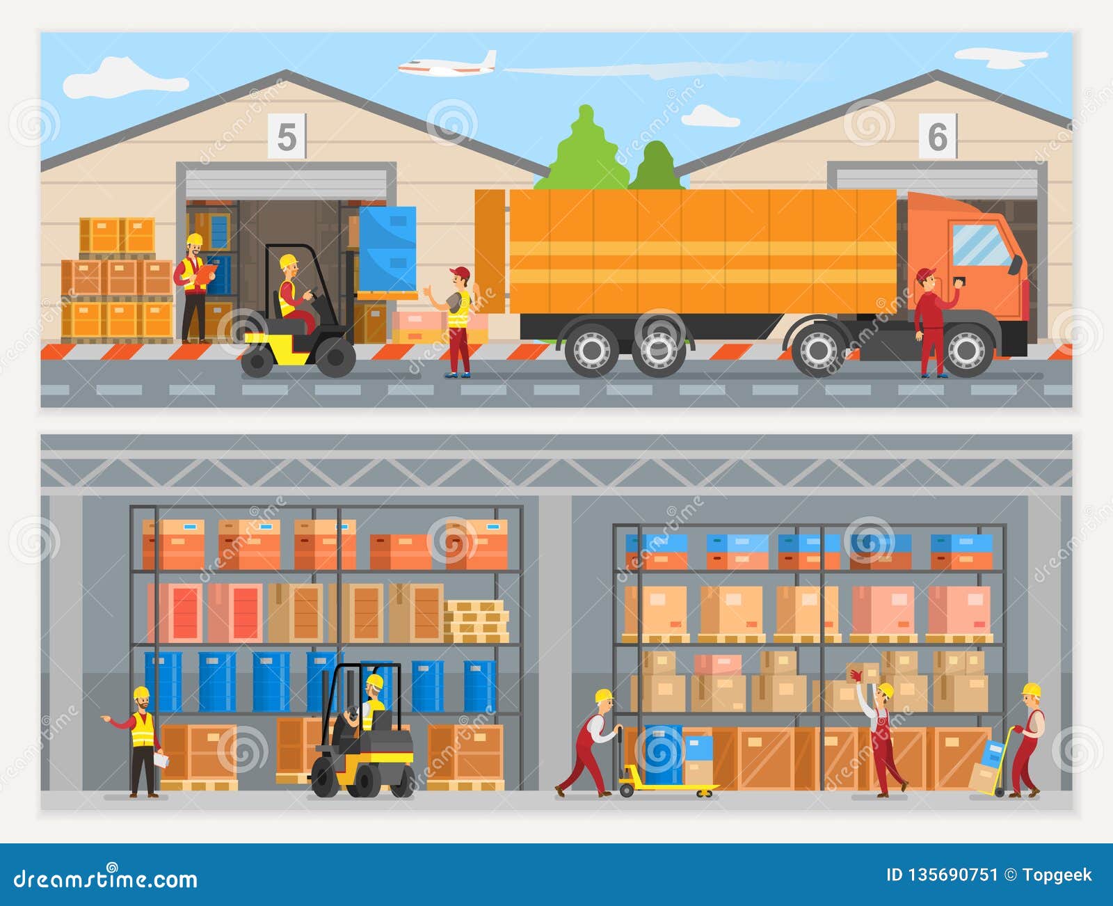 Warehouse, Loaders Team, Logistic Working Process Cartoon Vector ...