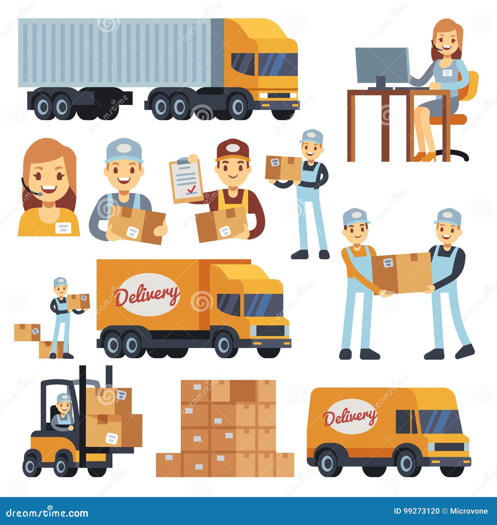 Warehouse Workers Cartoon Vector Characters - Loader, Delivery Man ...
