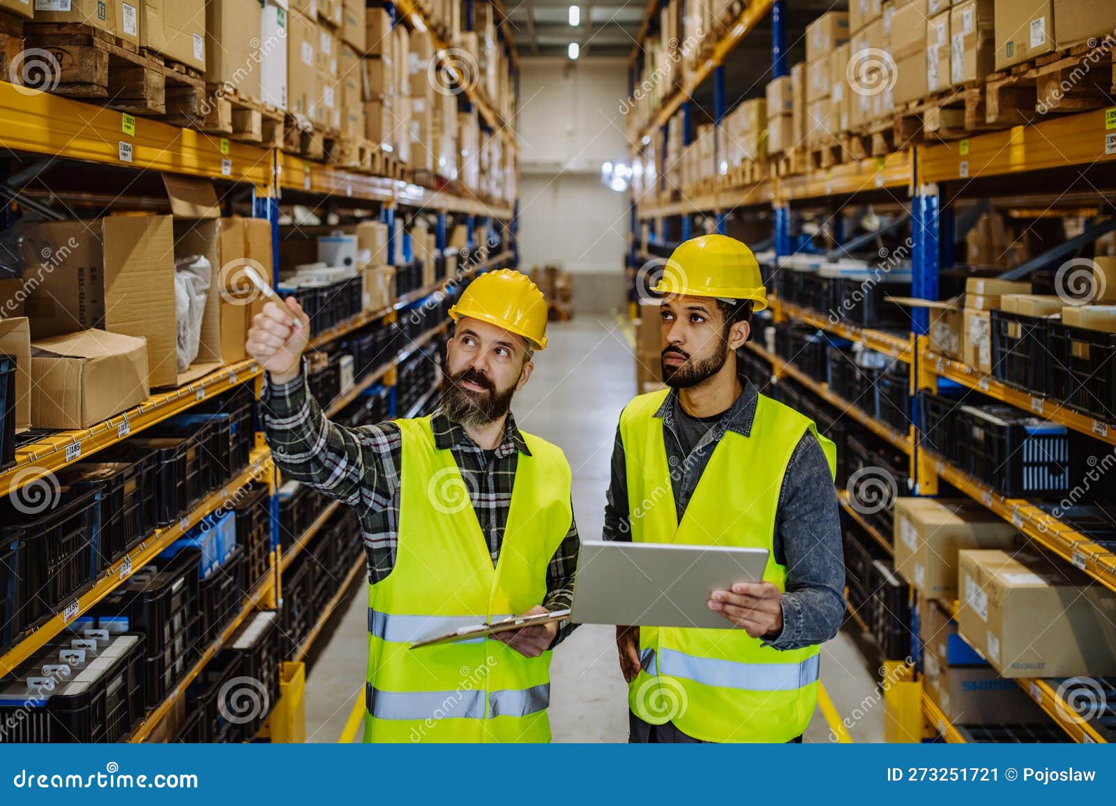 Warehouse Workers Checking Stuff in Warehouse with Digital System in ...