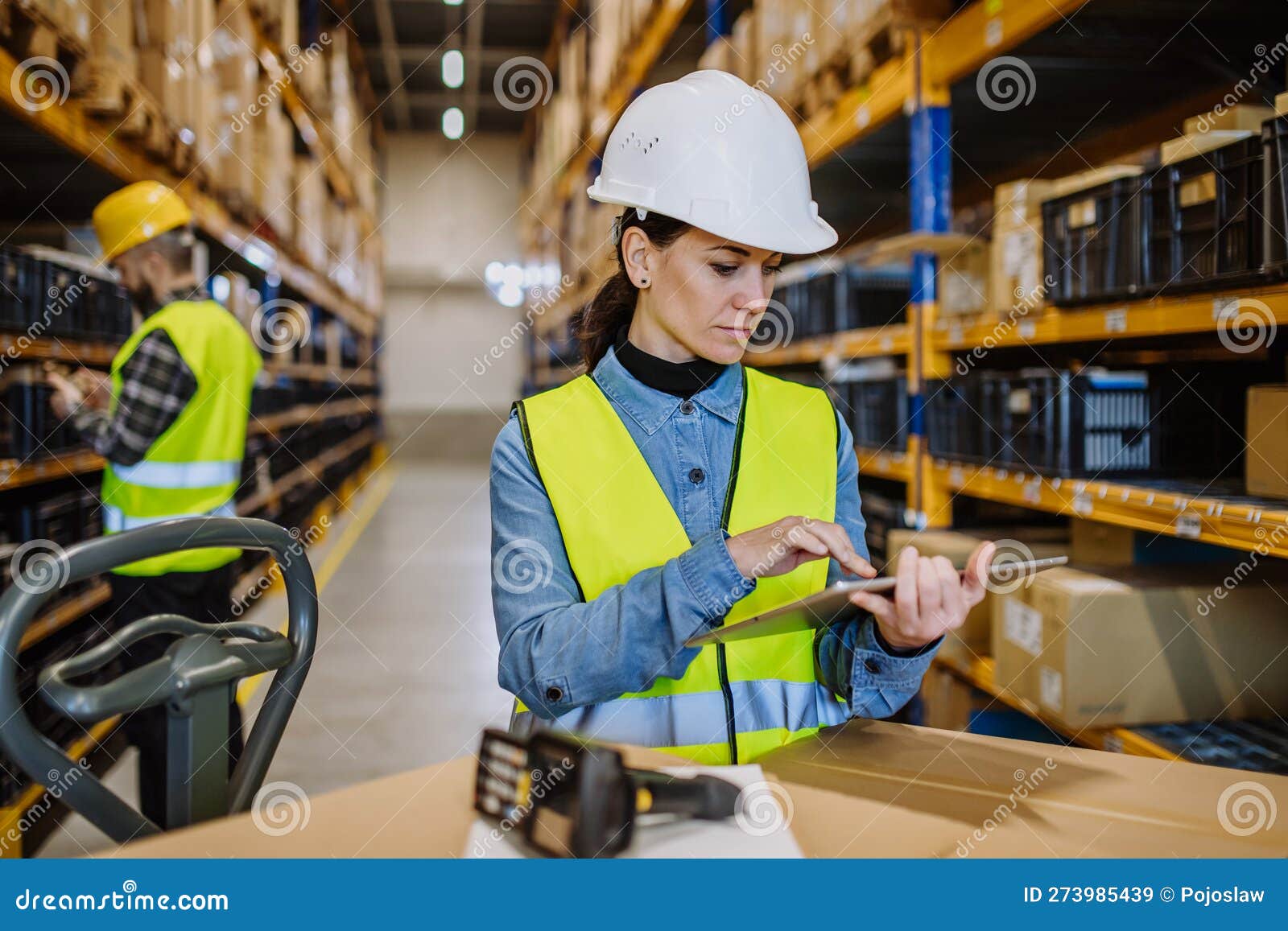 Warehouse Workers Checking Stuff in Warehouse with Digital System in ...