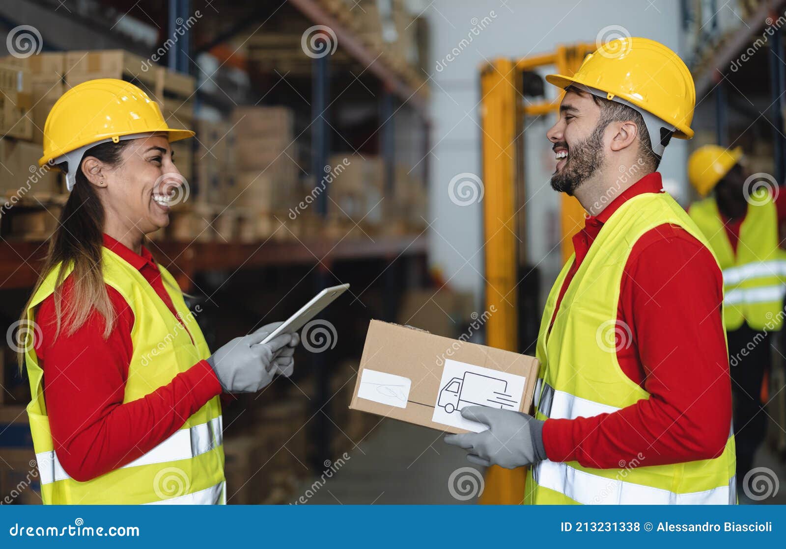 Warehouse Workers Doing Inventory Using Digital Tablet and Loading ...