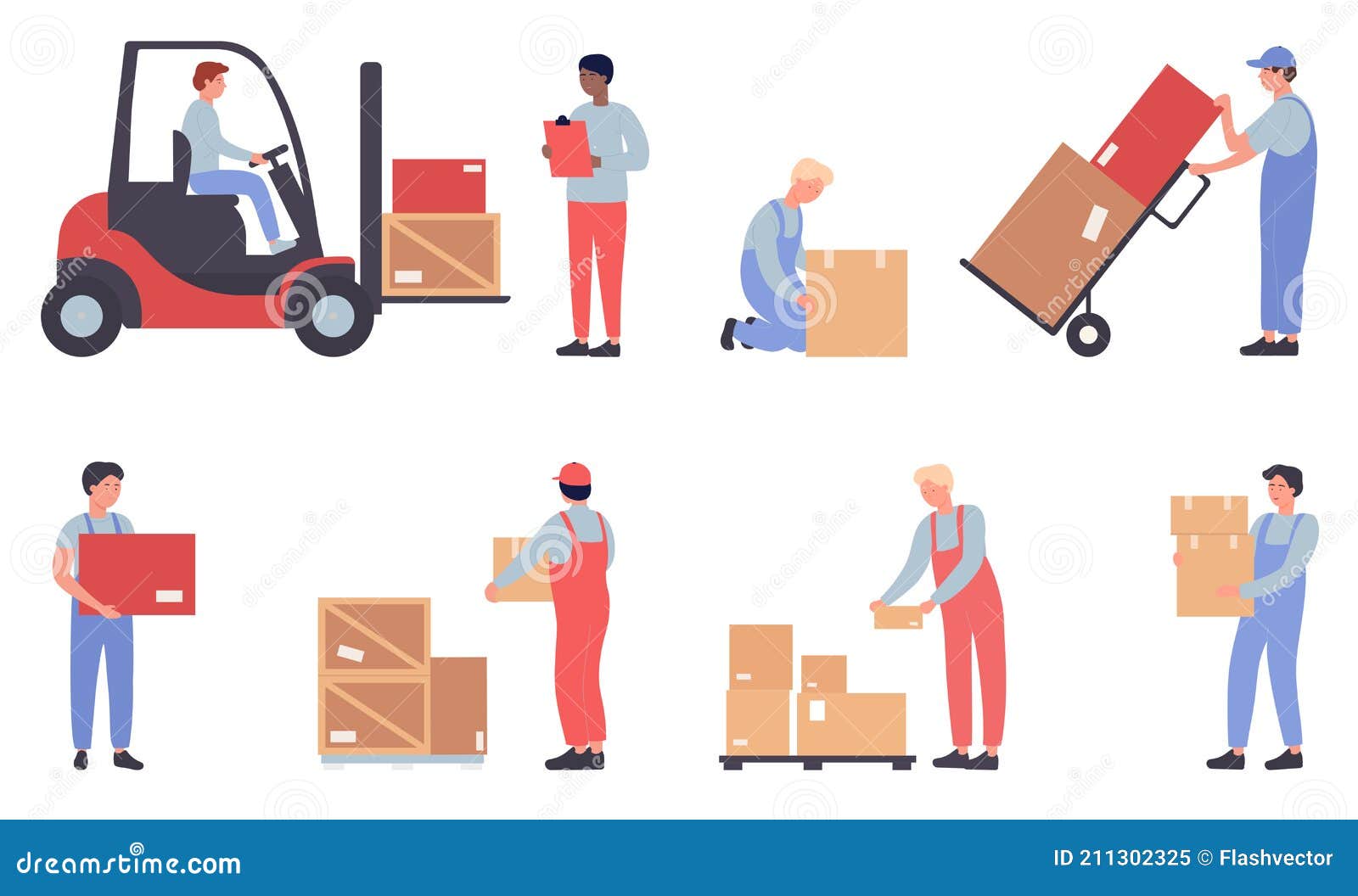 Warehouse Workers Doing Job Set Isolated Stock Vector - Illustration of ...
