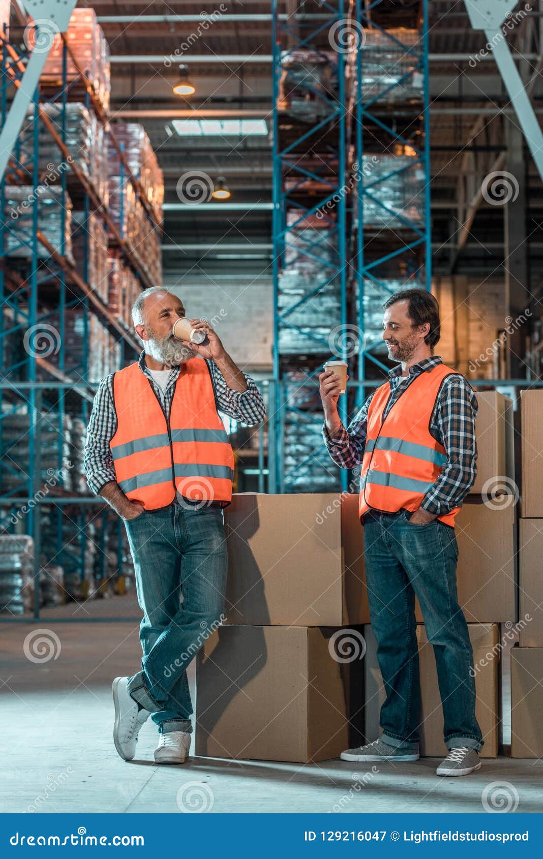 Warehouse Workers Drinking Coffee Stock Image - Image of colleagues ...