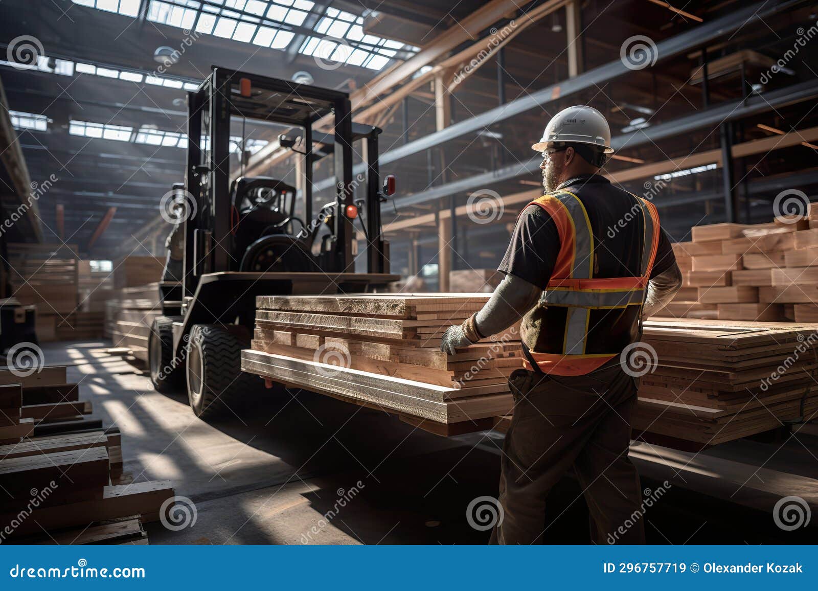 Warehouse with Workers in Hard Hats Loading Construction Material Onto ...