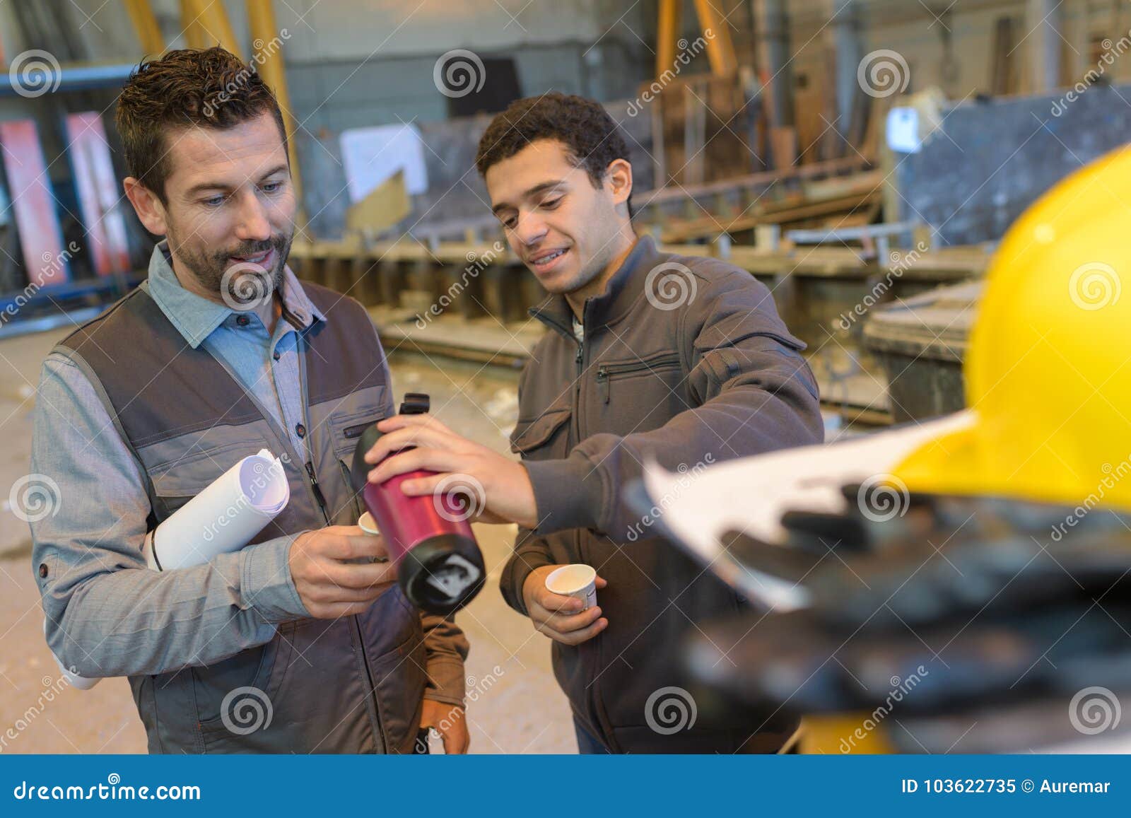 Warehouse Workers Having Break with Coffee Stock Image - Image of ...
