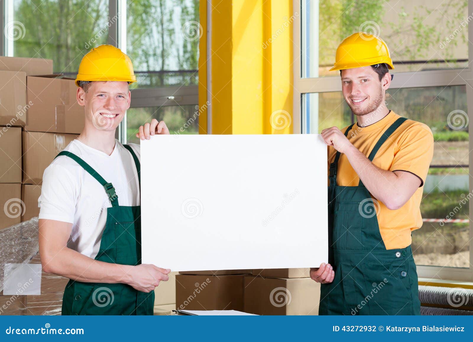 Warehouse Workers Holding a Blank White Board Stock Photo - Image of ...