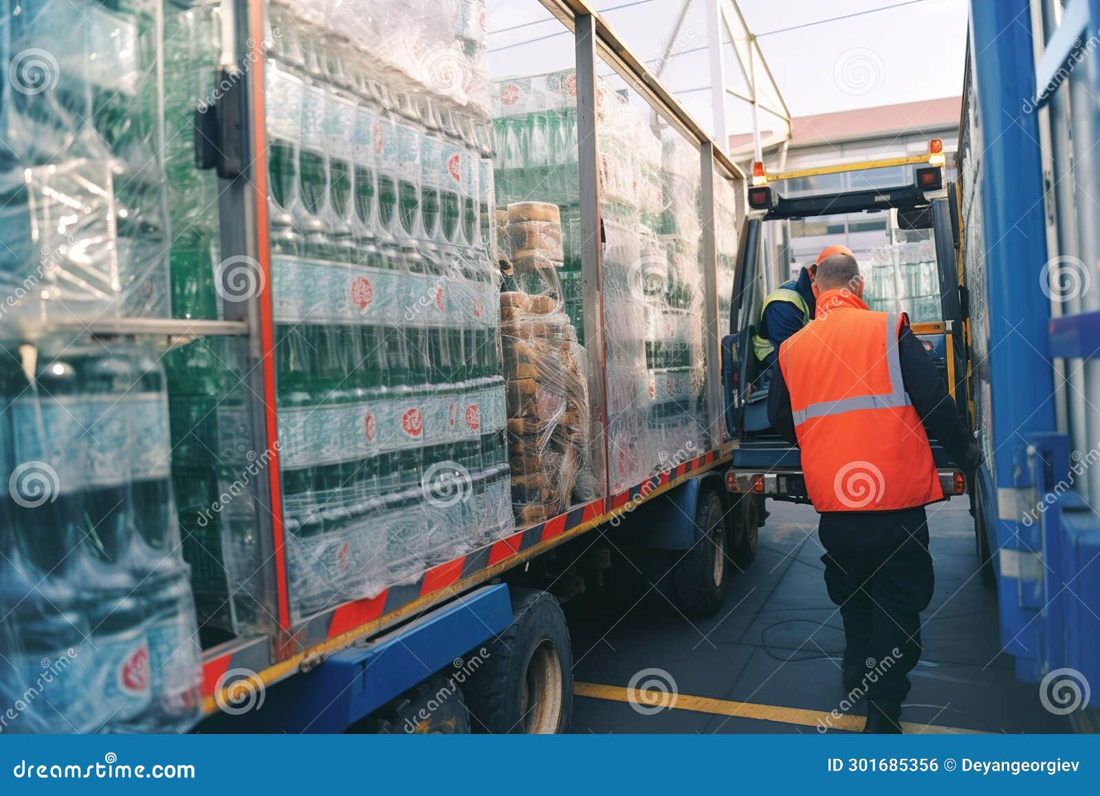 Warehouse Workers Load a Truck with Mineral Water. Stock Illustration ...