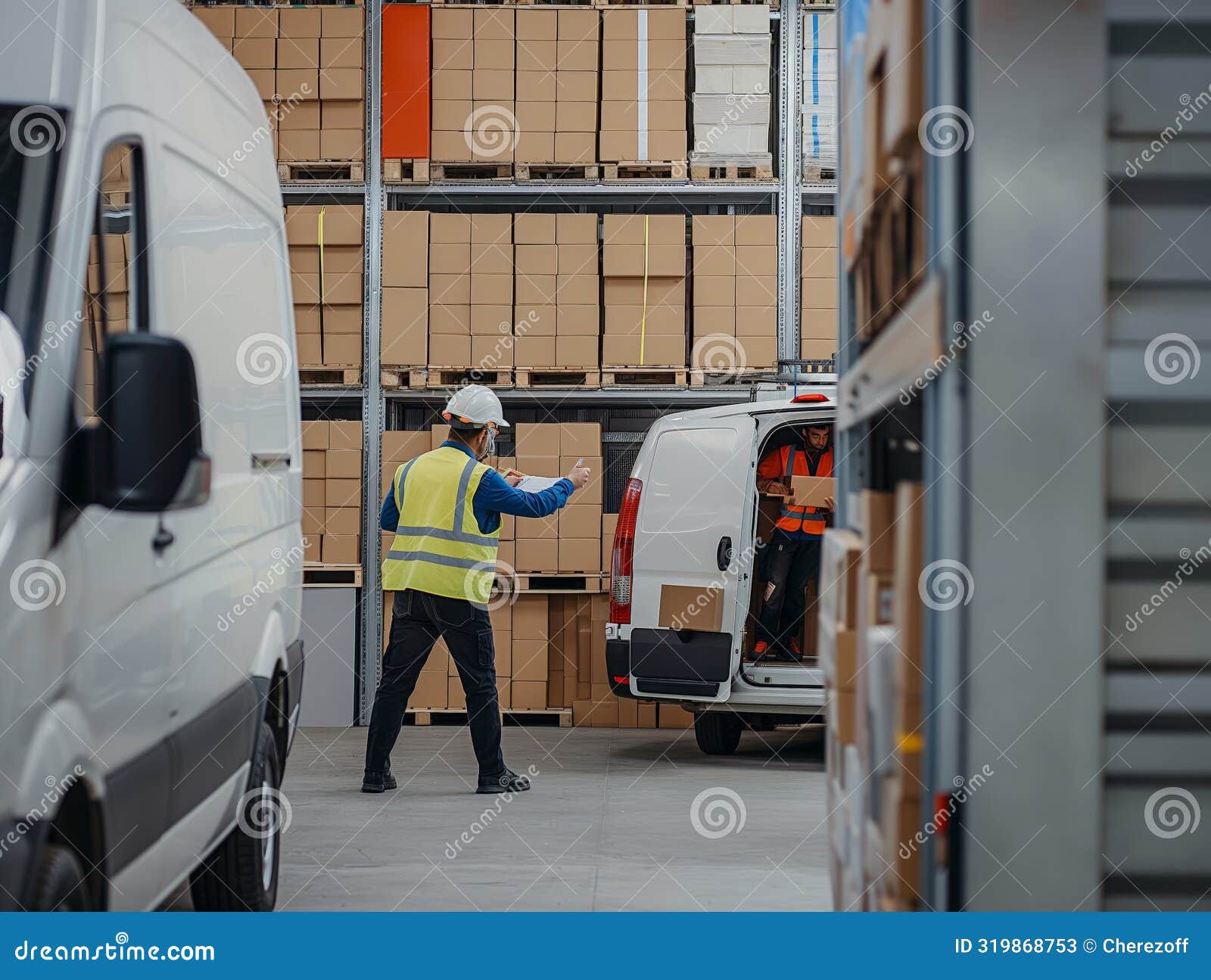 Warehouse Workers Loading Delivery Van Stock Illustration ...