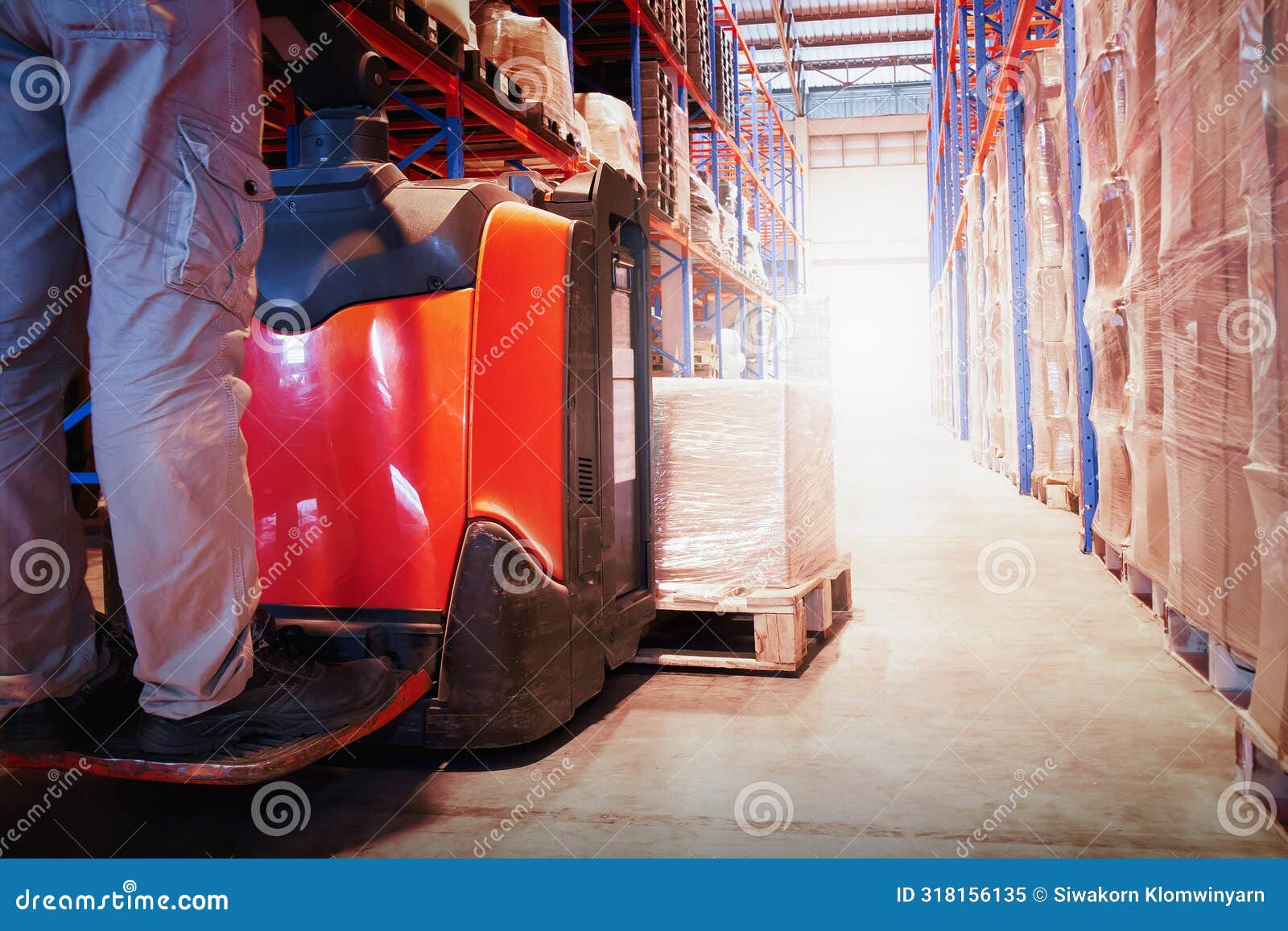 Warehouse Workers Loading a Package Boxes Pallets at Warehouse. Supply ...