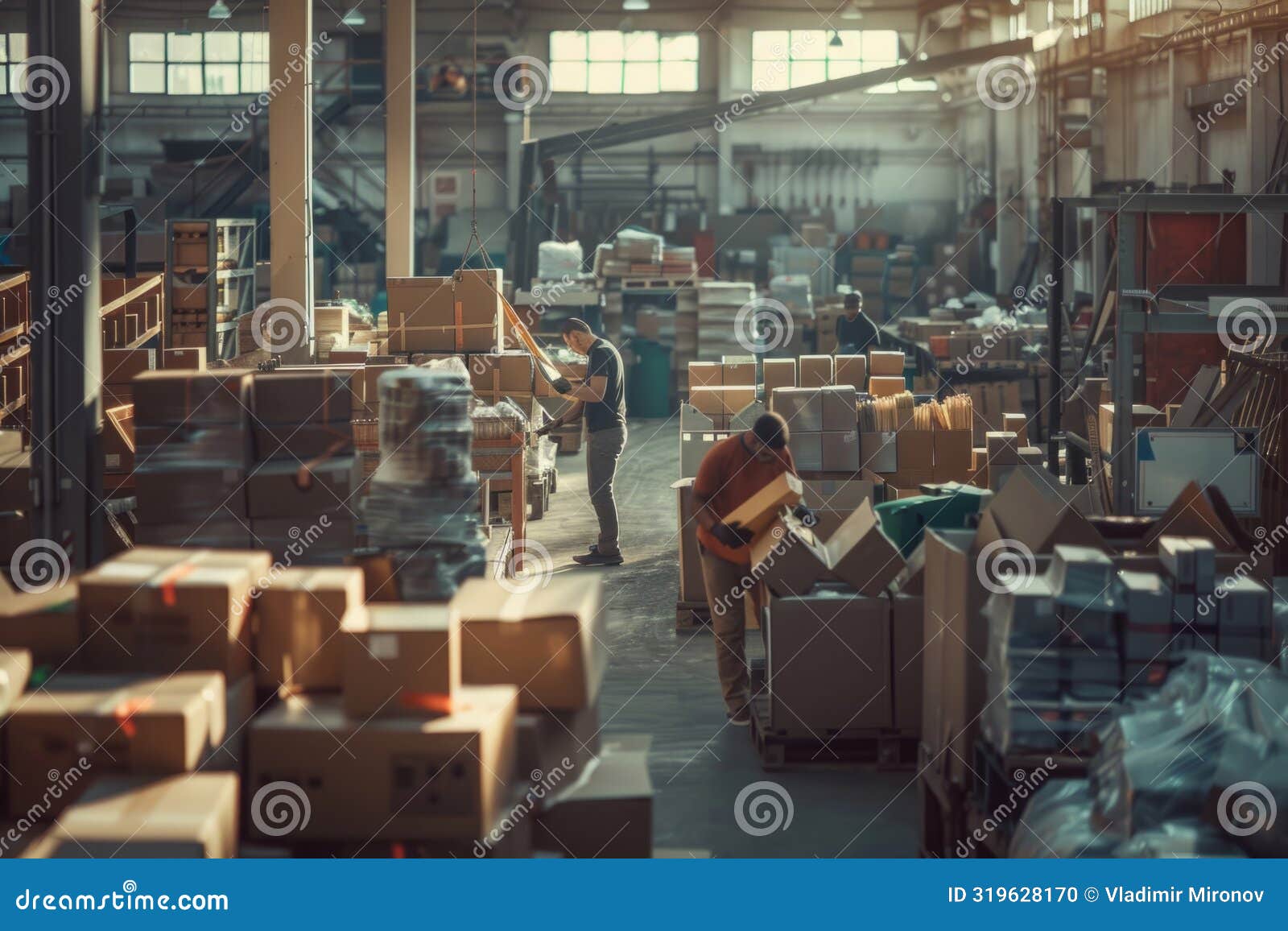 Warehouse Workers Organizing Boxes and Goods for Shipment and Inventory ...
