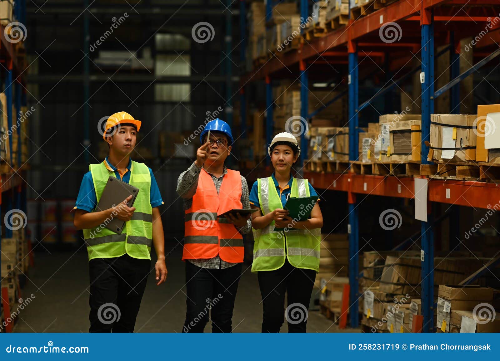 Warehouse Workers Wearing Safety Hardhat Working on Retail Warehouse ...