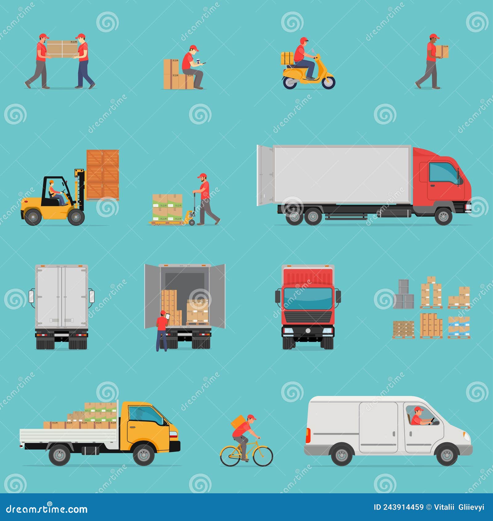 Warehouse Workers Work in the Warehouse. Workers Loading Parcels into a ...