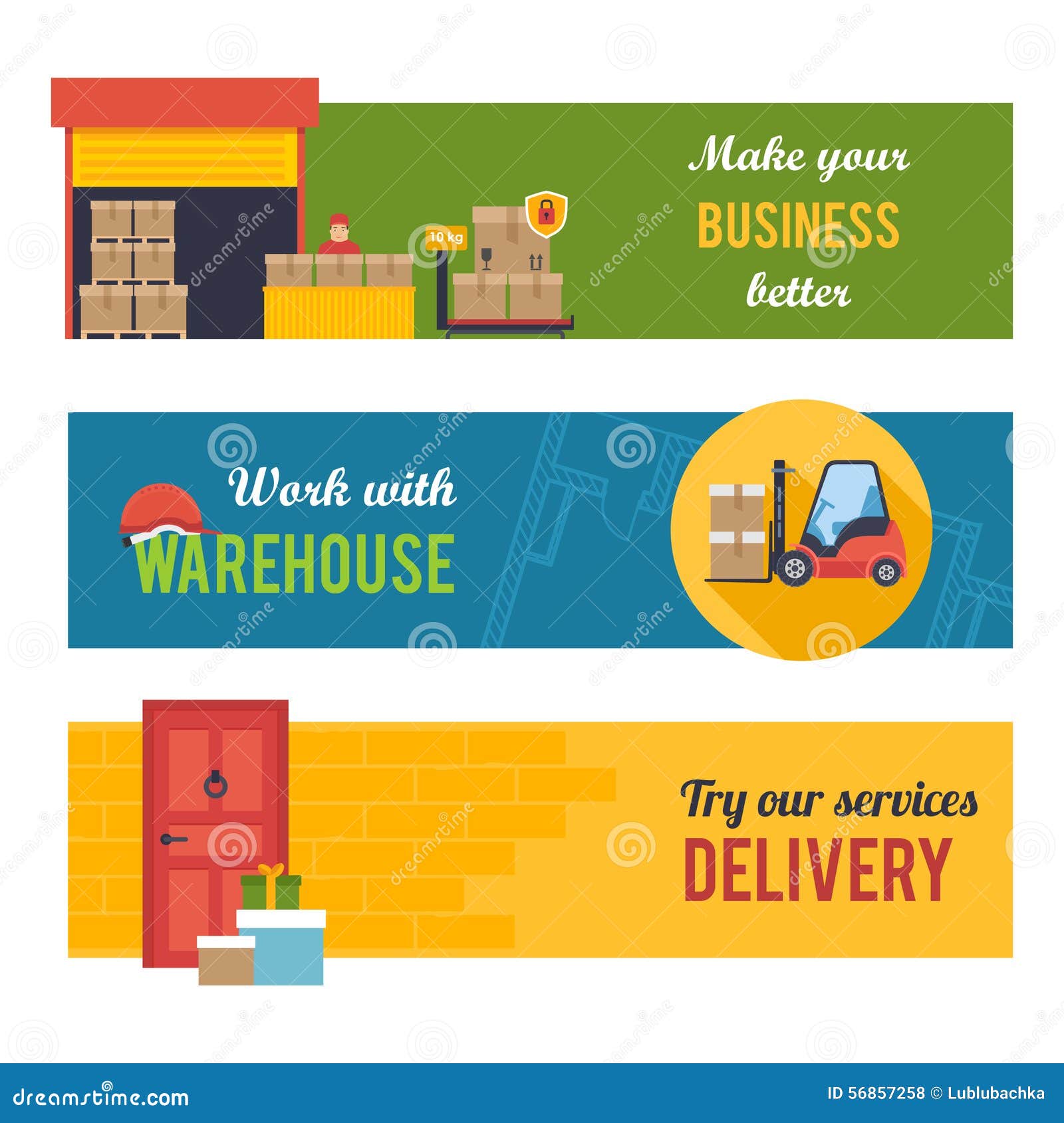 Warehousing and Logistic and Delivery Banners Vector Set Stock Vector ...