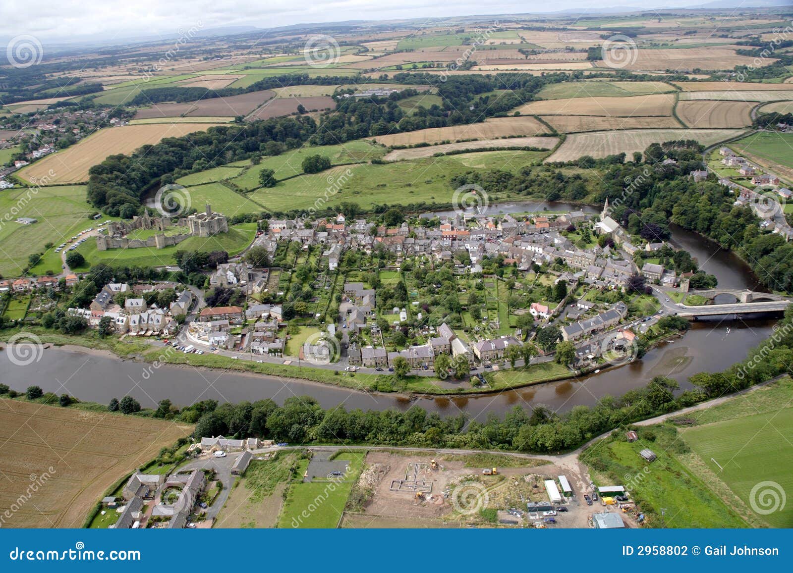 Warkworth from the air stock photo. Image of england, northumberland ...