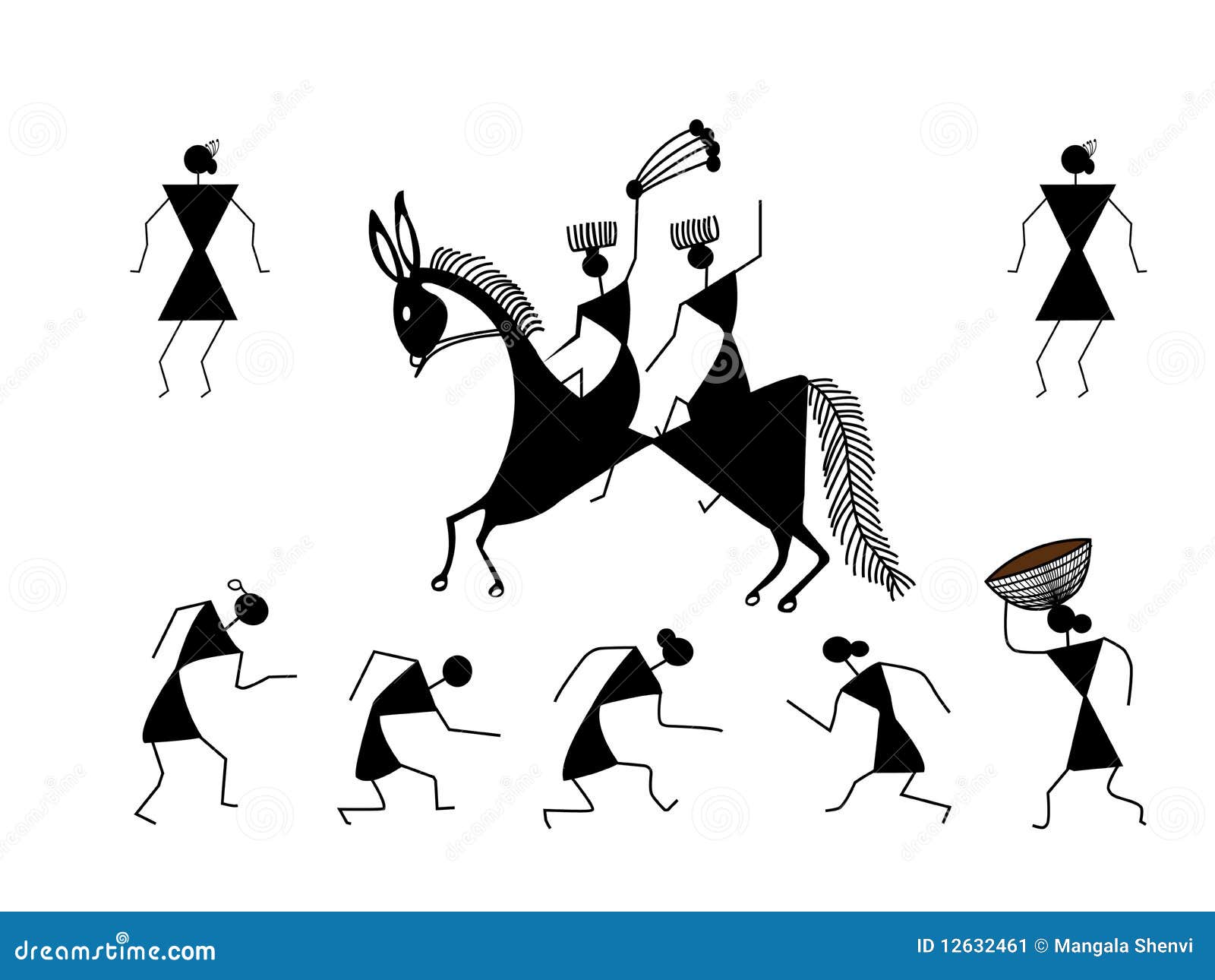 Warli Art Tribal Art Black Vector Stock Vector - Illustration of dance ...