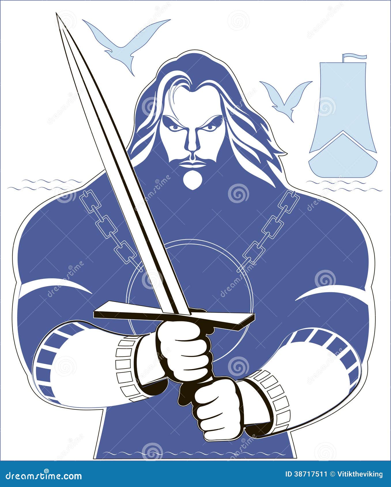 Warlike Knight with Sword in Hands Stock Illustration - Illustration of ...