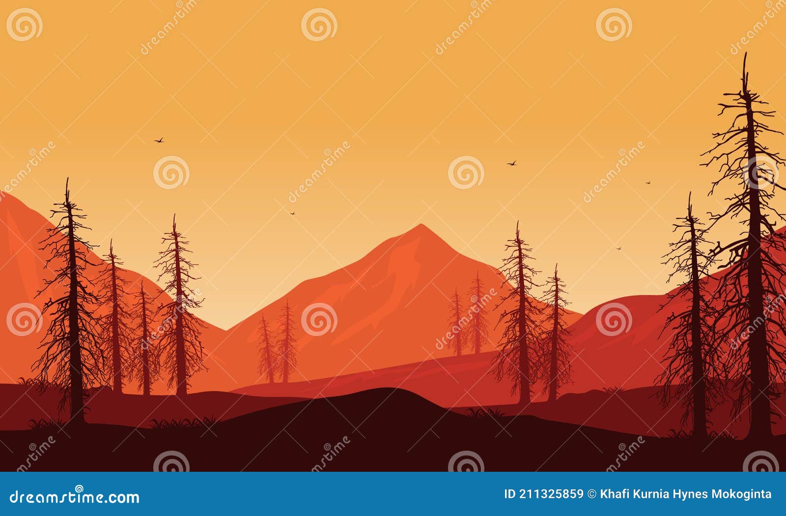 A Warm Afternoon Atmosphere with a Mountain View at Sunset. Vector ...