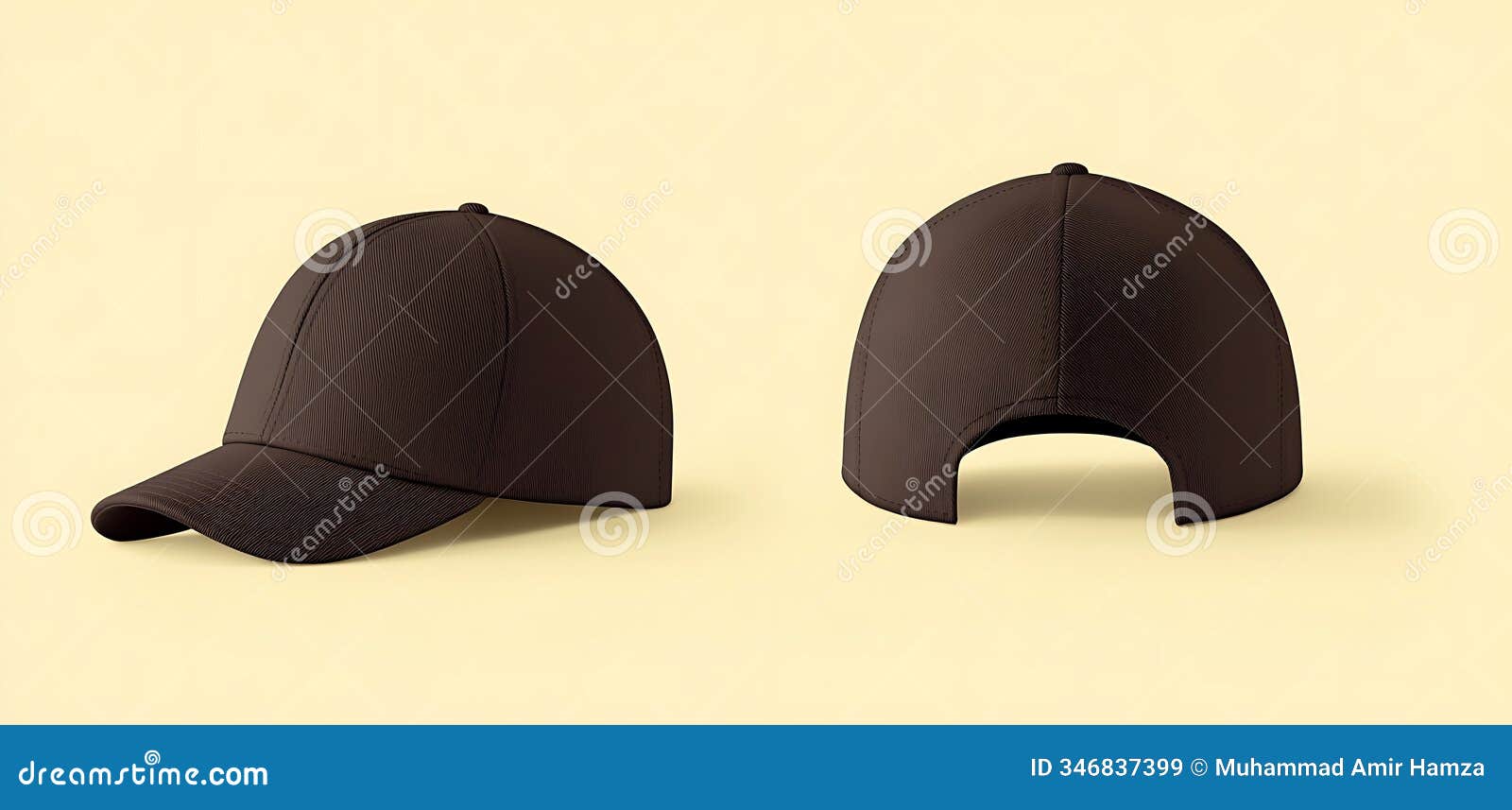Warm Brown Baseball Cap Mockup Front and Back Views on a Pale Yellow ...