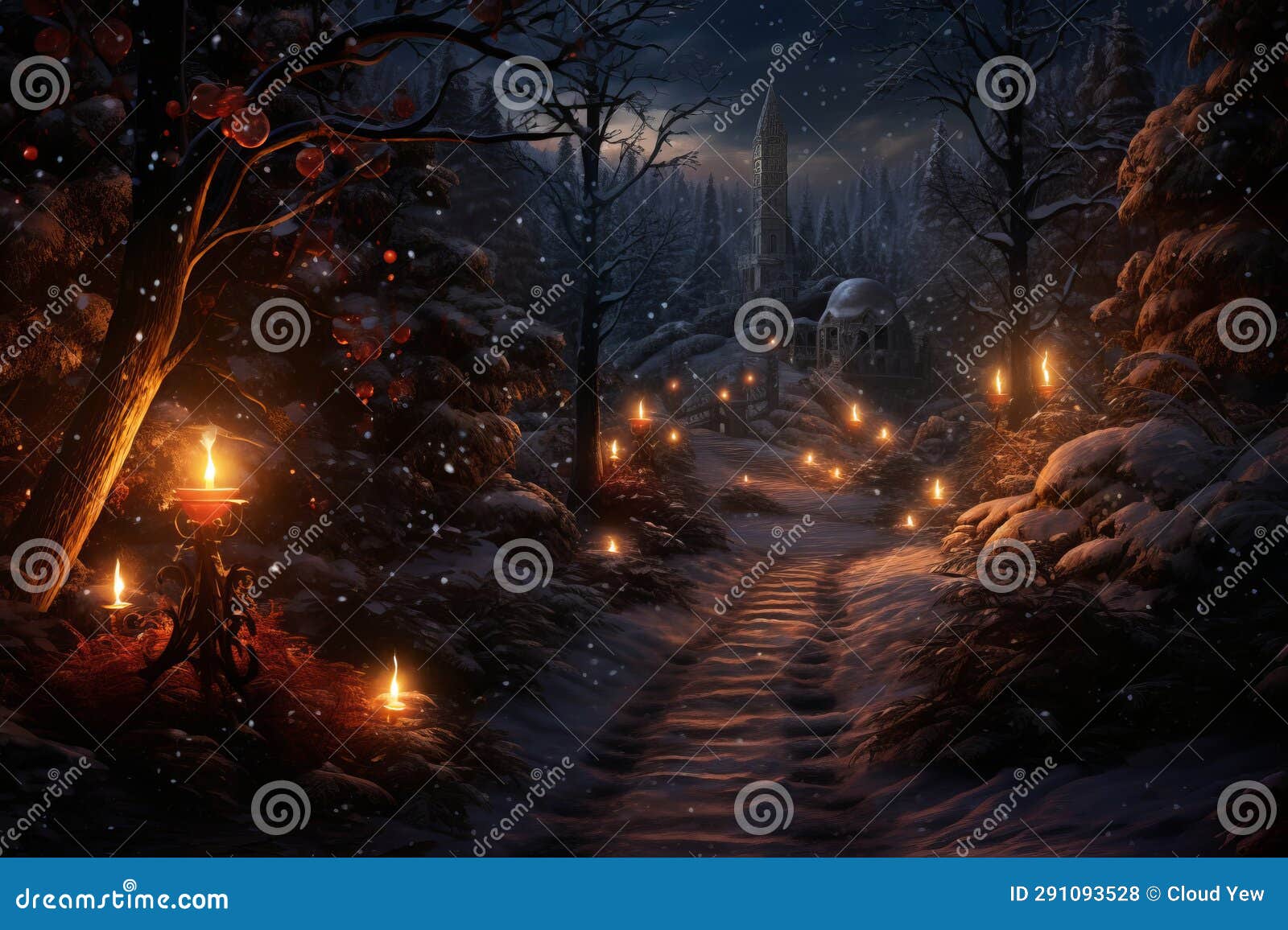 Warm Candlelight Guiding a Path through Snowy Stock Illustration ...