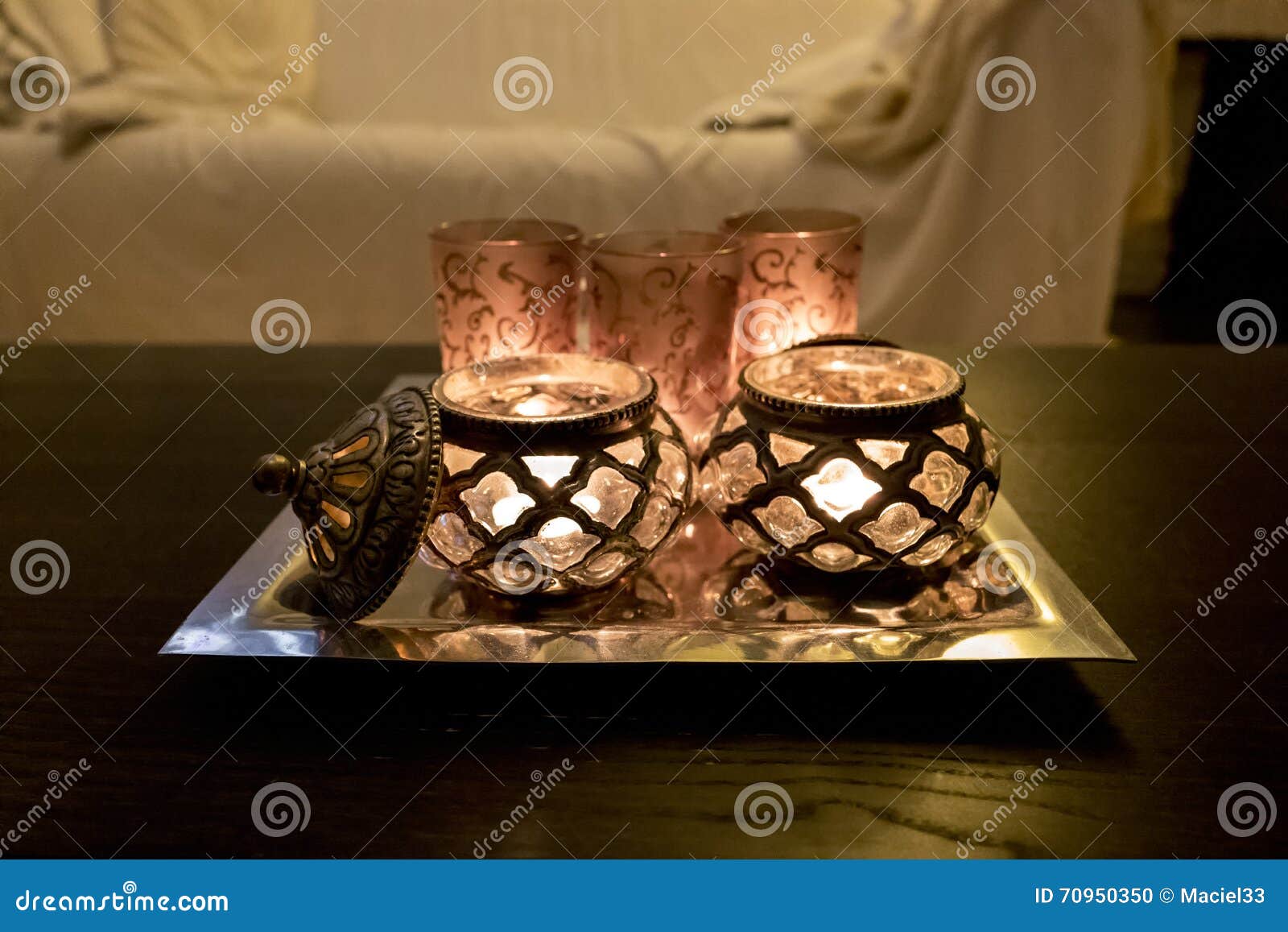 Warm candlelight in home stock photo. Image of home, blurred - 70950350