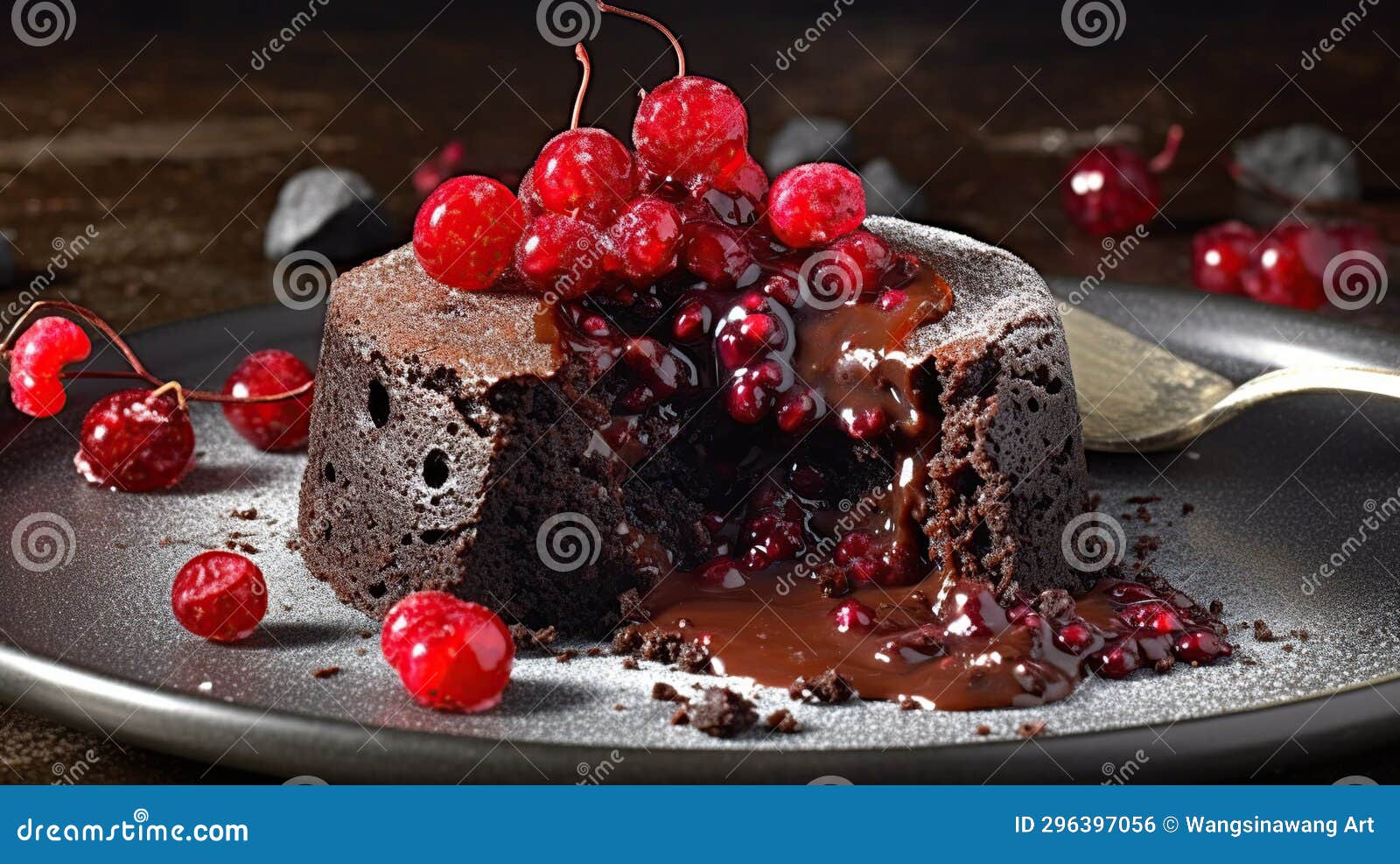 Warm Chocolate Lava Cake with Bite Generative AI Stock Photo - Image of ...