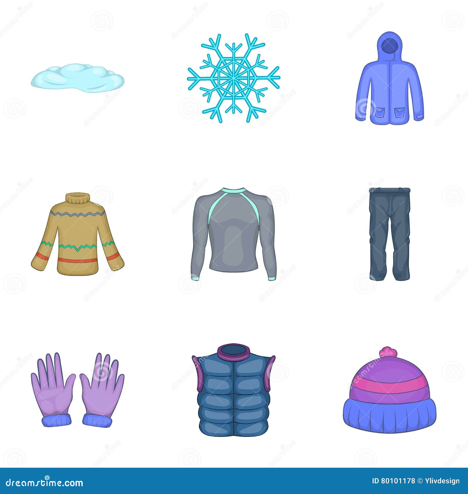 Warm Clothes Icons Set, Cartoon Style Stock Vector - Illustration of ...